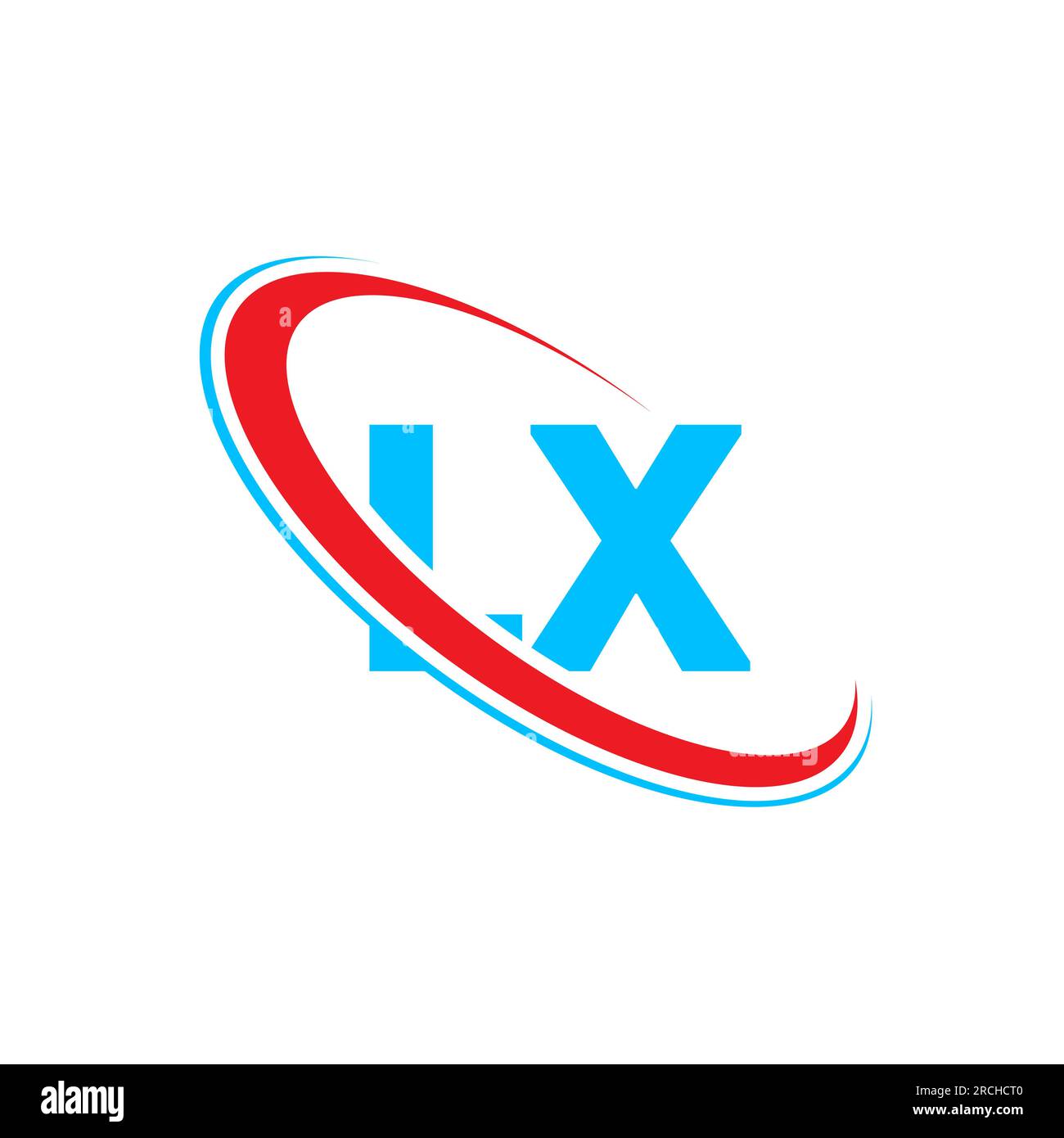 LX L X letter logo design. Initial letter LX linked circle upercase monogram logo red and blue ...