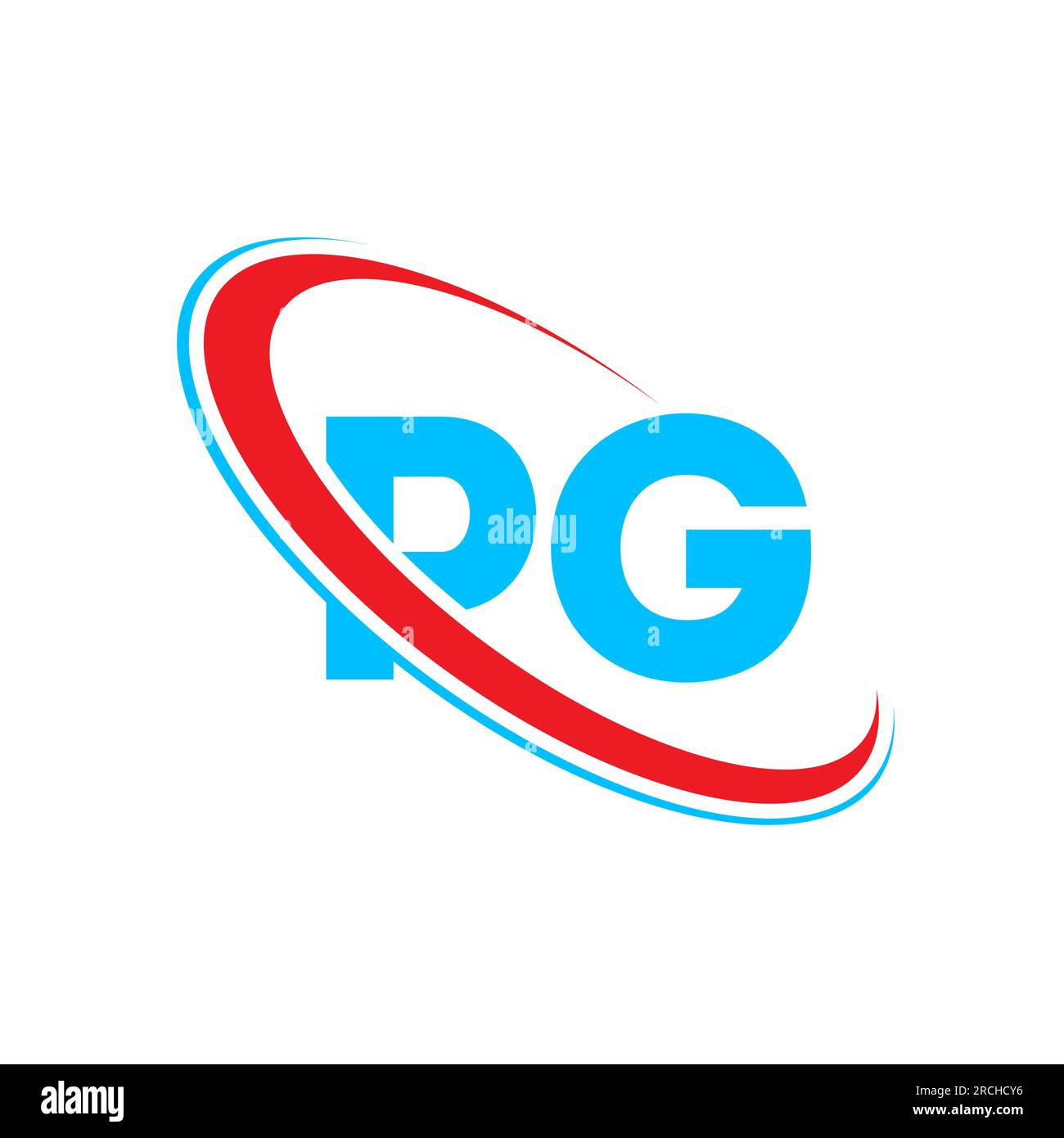 PG P G letter logo design. Initial letter PG linked circle uppercase monogram logo red and blue ...