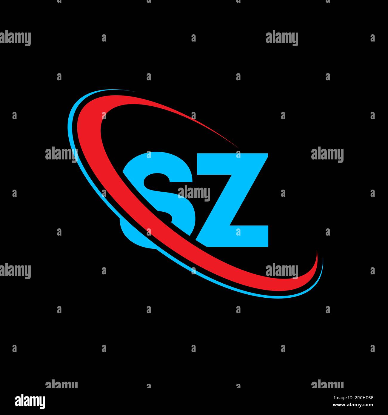 SZ S Z letter logo design. Initial letter SZ linked circle uppercase monogram logo red and blue ...