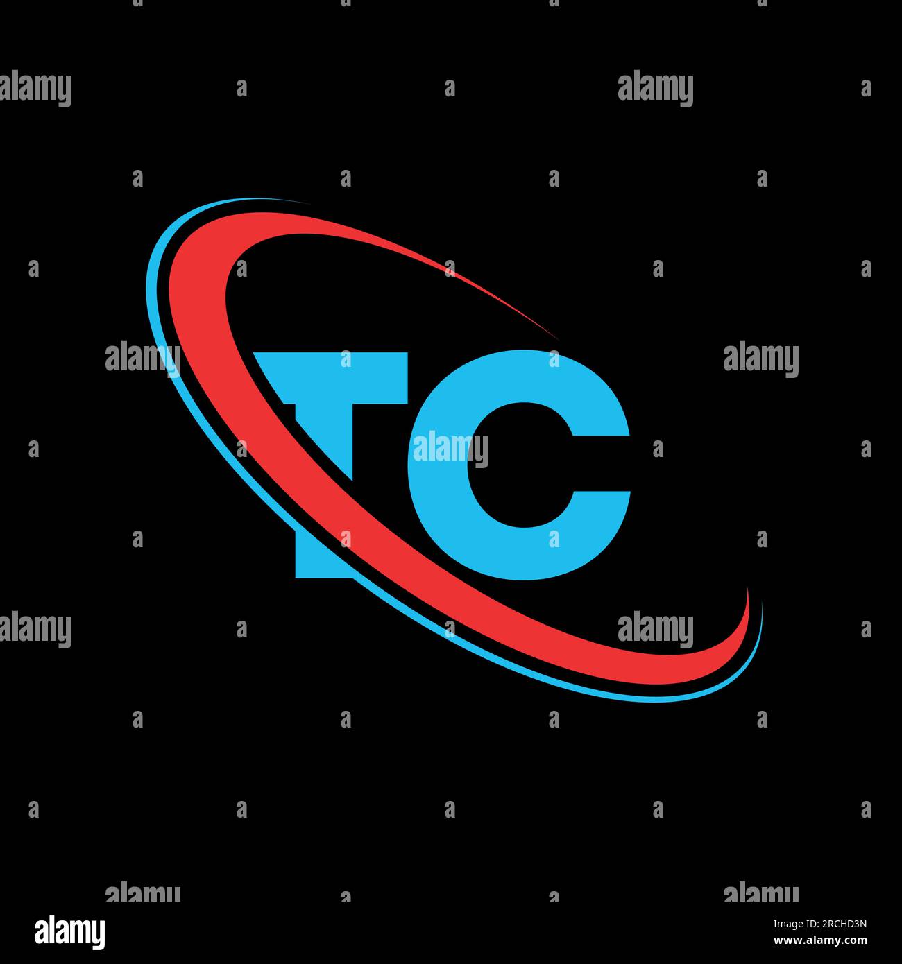 TC T C letter logo design. Initial letter TC linked circle uppercase monogram logo red and blue ...