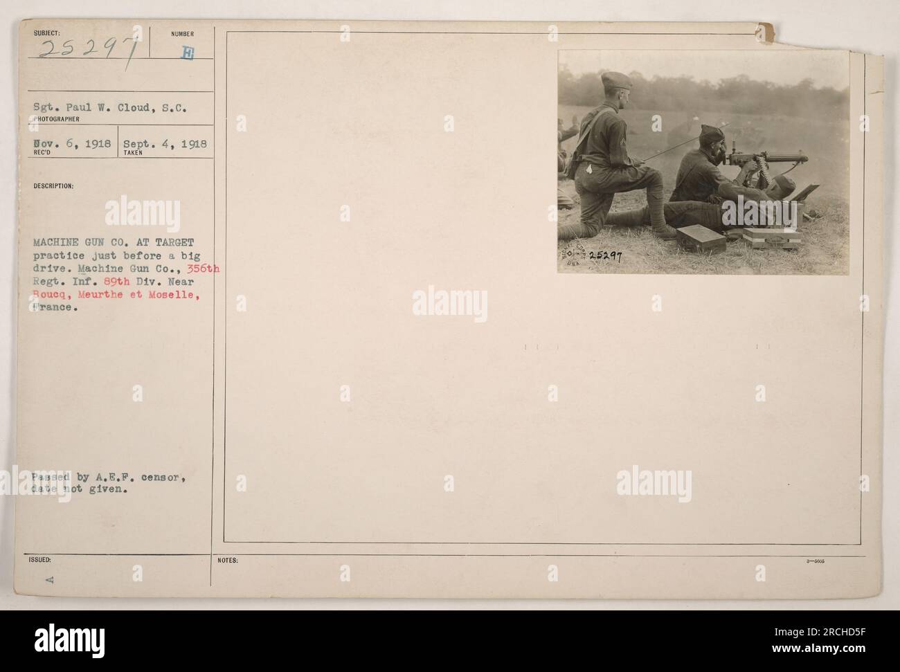 Sgt. Cloud of the Machine Gun Company, 356th Regiment, 89th Division ...