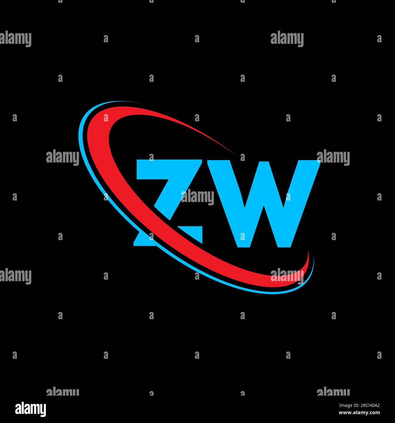 ZW Z W letter logo design. Initial letter ZW linked circle uppercase monogram logo red and blue ...
