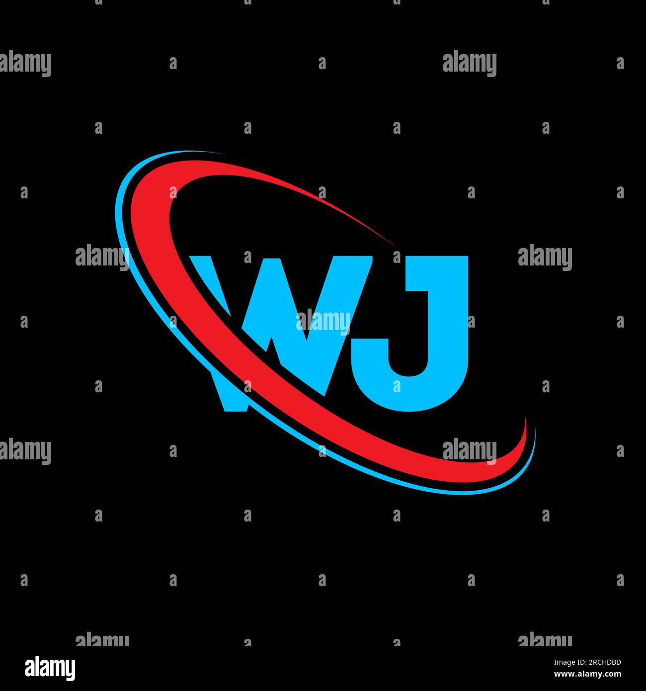 WJ W J letter logo design. Initial letter WJ linked circle uppercase monogram logo red and blue ...
