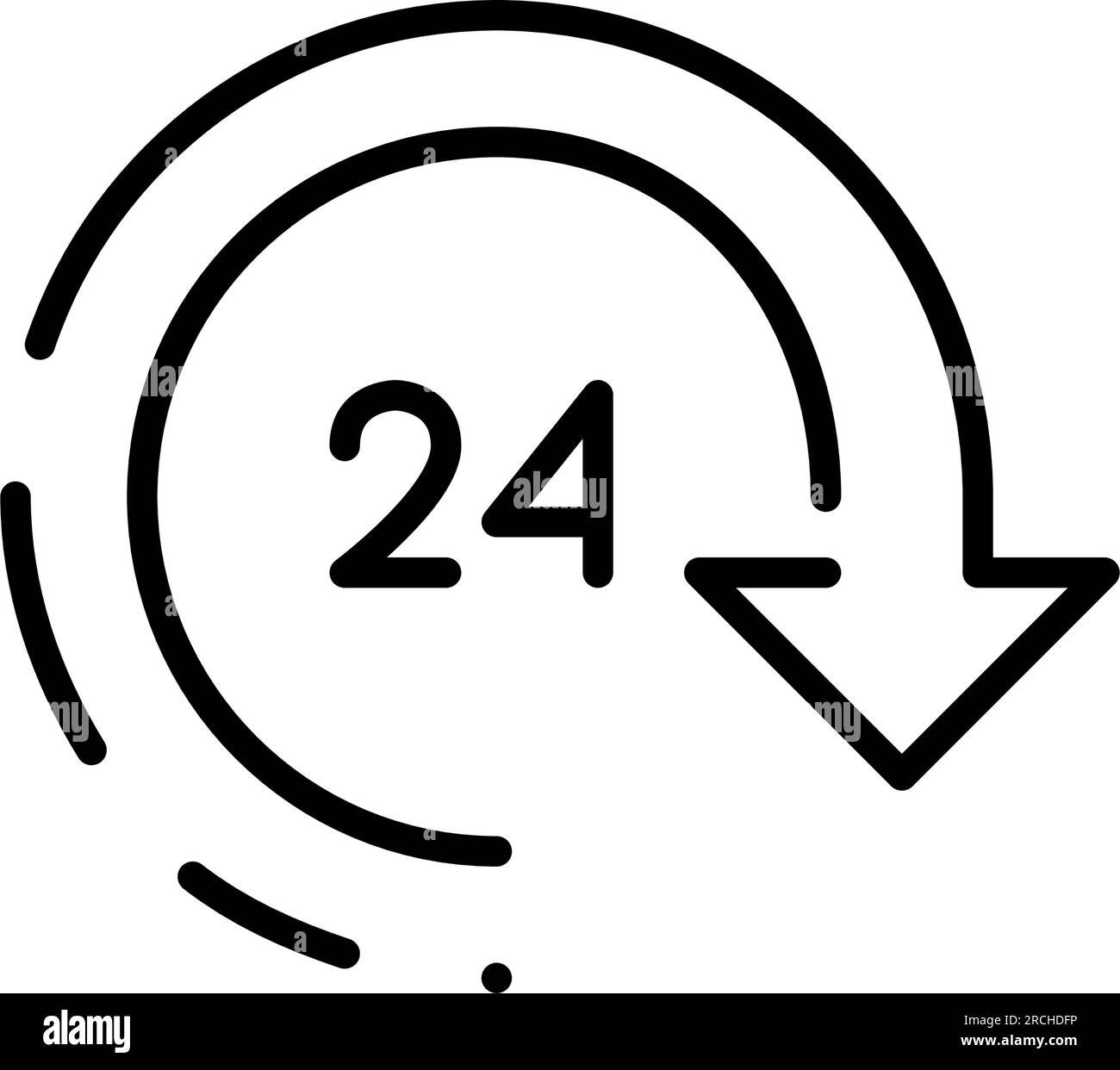 Round renew arrow with 24 hour symbol. Pixel perfect, editable stroke ...