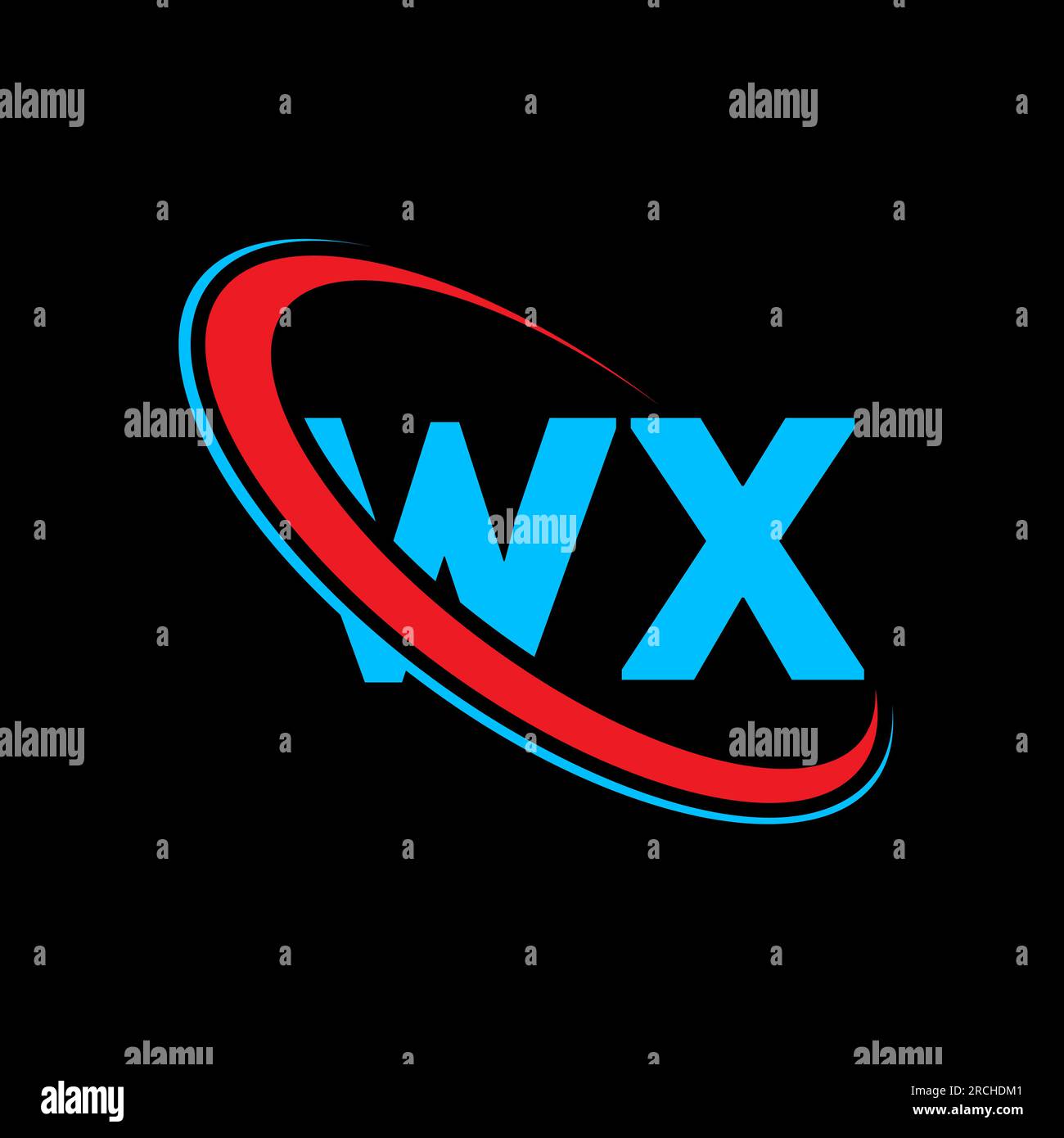 WX W X letter logo design. Initial letter WX linked circle uppercase monogram logo red and blue ...