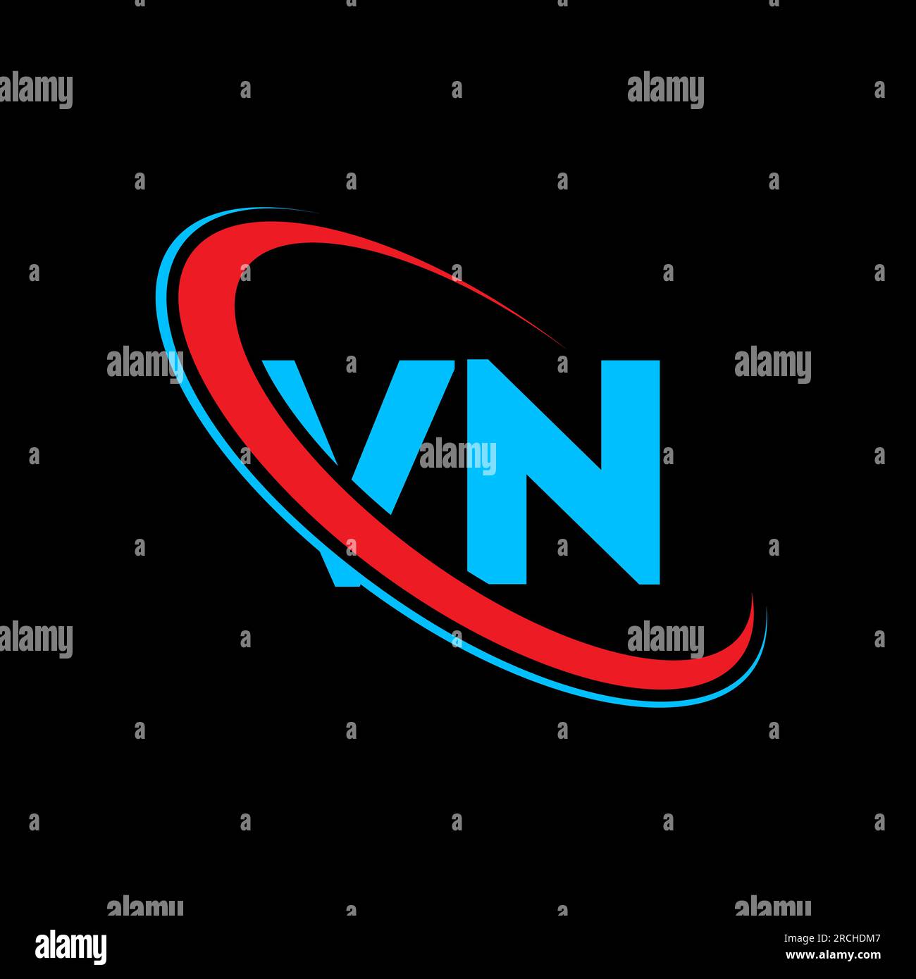 VN V N letter logo design. Initial letter VN linked circle uppercase monogram logo red and blue ...