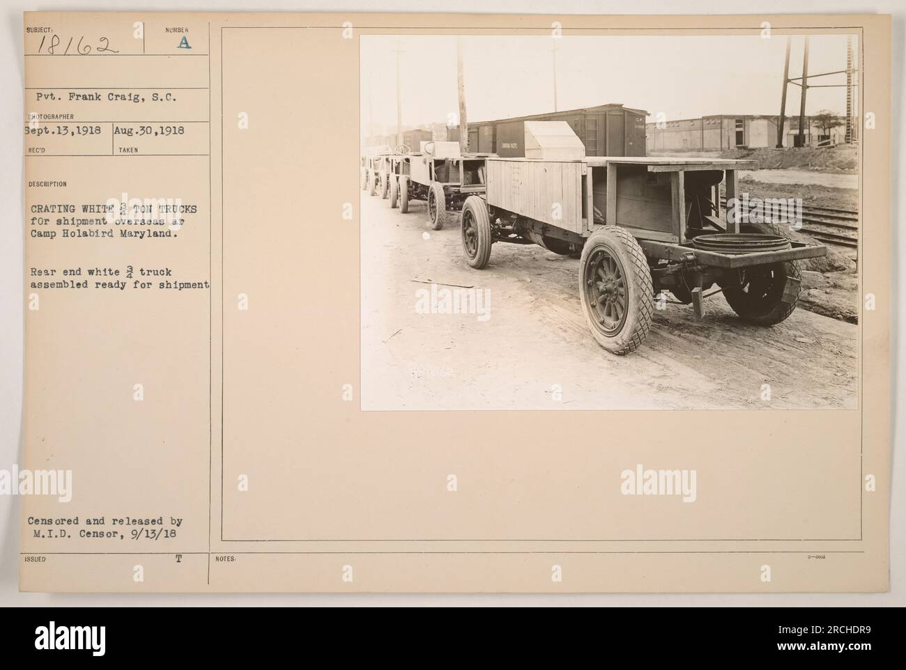 A soldier preparing trucks for shipment overseas at Camp Holabird ...