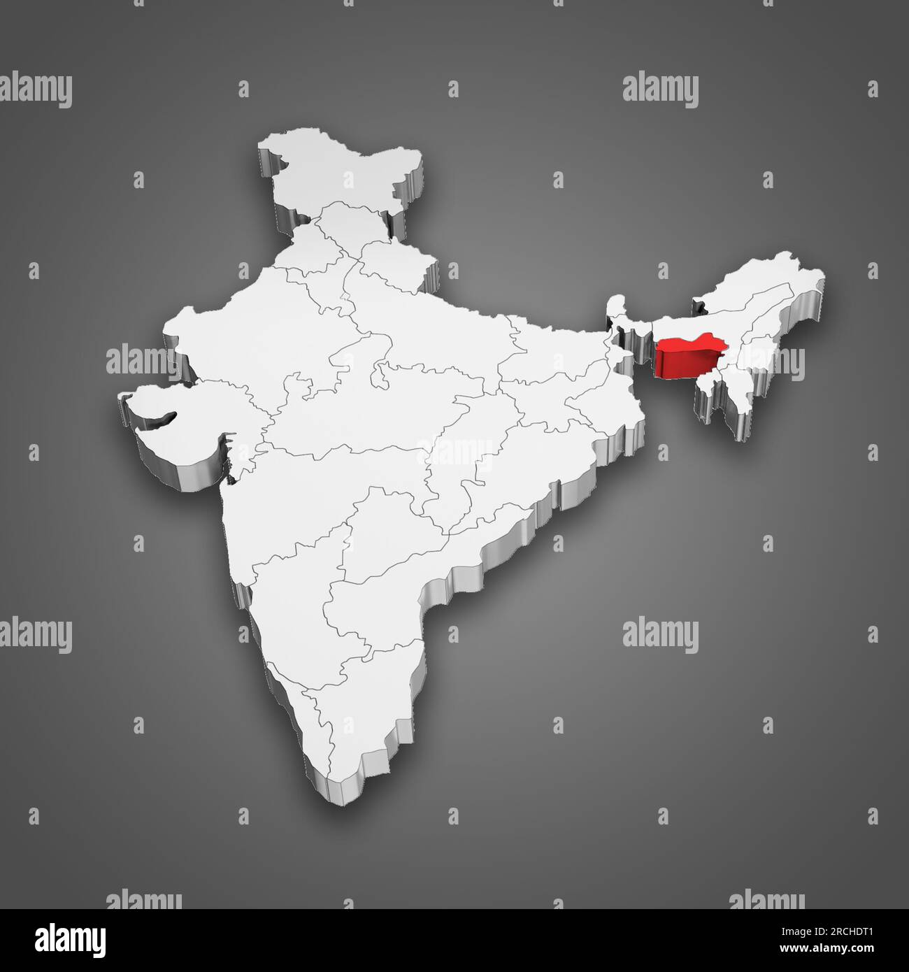 Meghalaya state location within India map. 3D Illustration Stock Photo ...