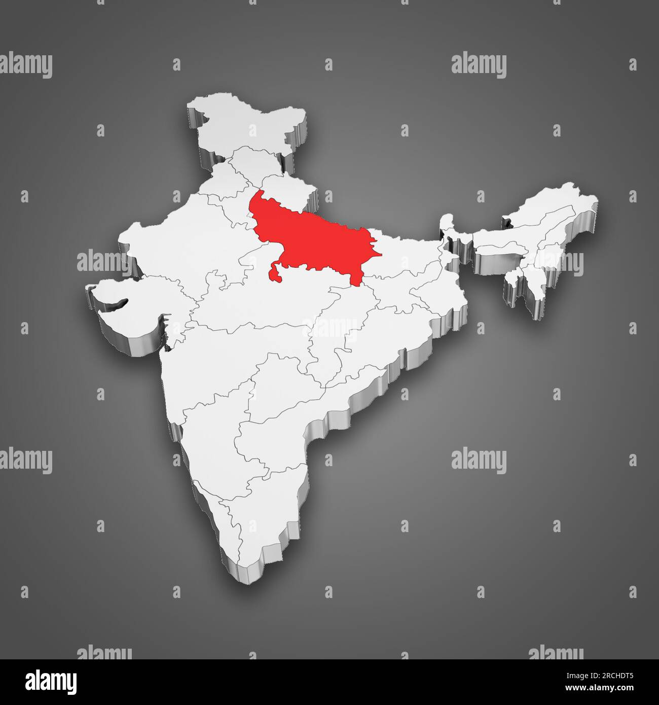 Uttar Pradesh state location within India map. 3D Illustration Stock ...