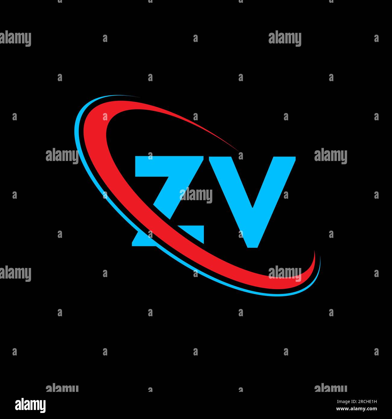 ZV Z V letter logo design. Initial letter ZV linked circle uppercase monogram logo red and blue ...
