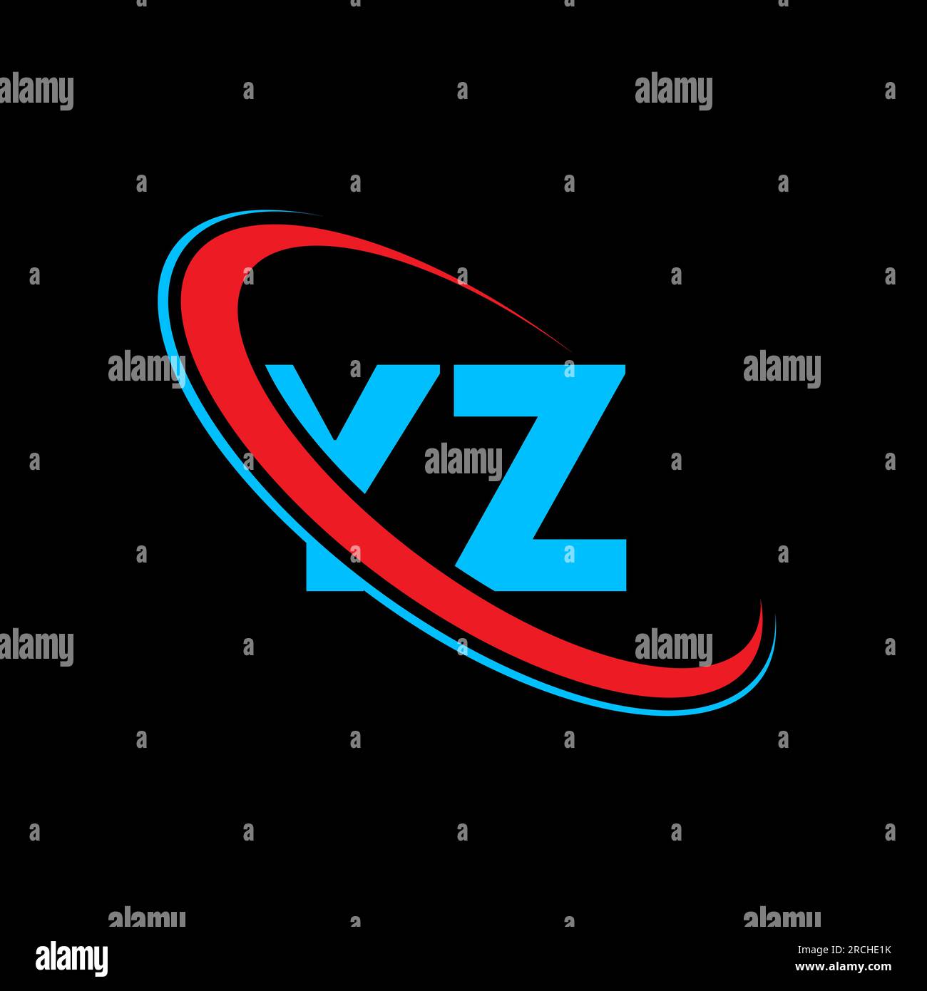 YZ Y Z letter logo design. Initial letter YZ linked circle uppercase monogram logo red and blue ...