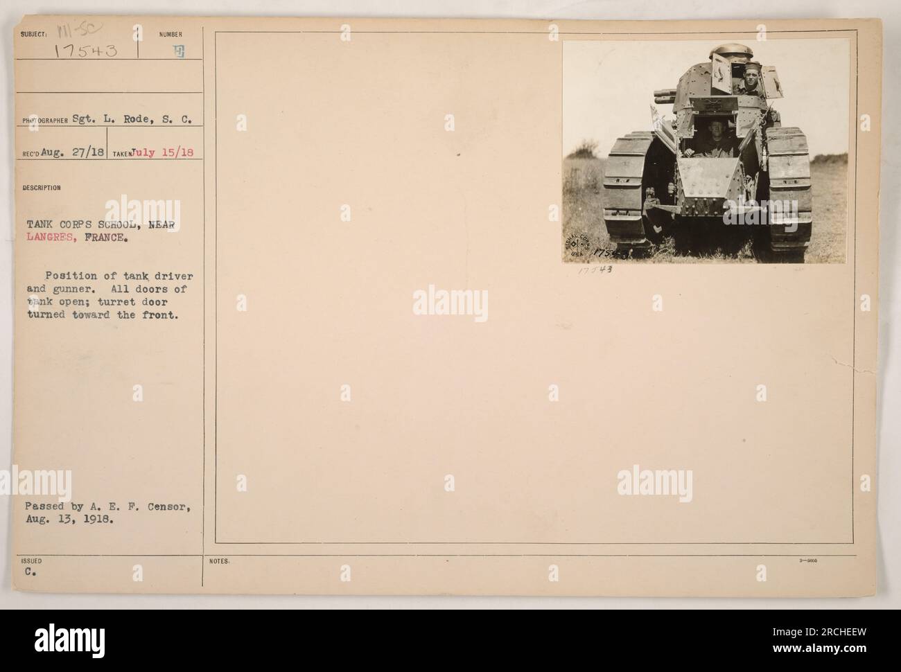 Tank driver and gunner in position inside a tank at Tank Corps School ...