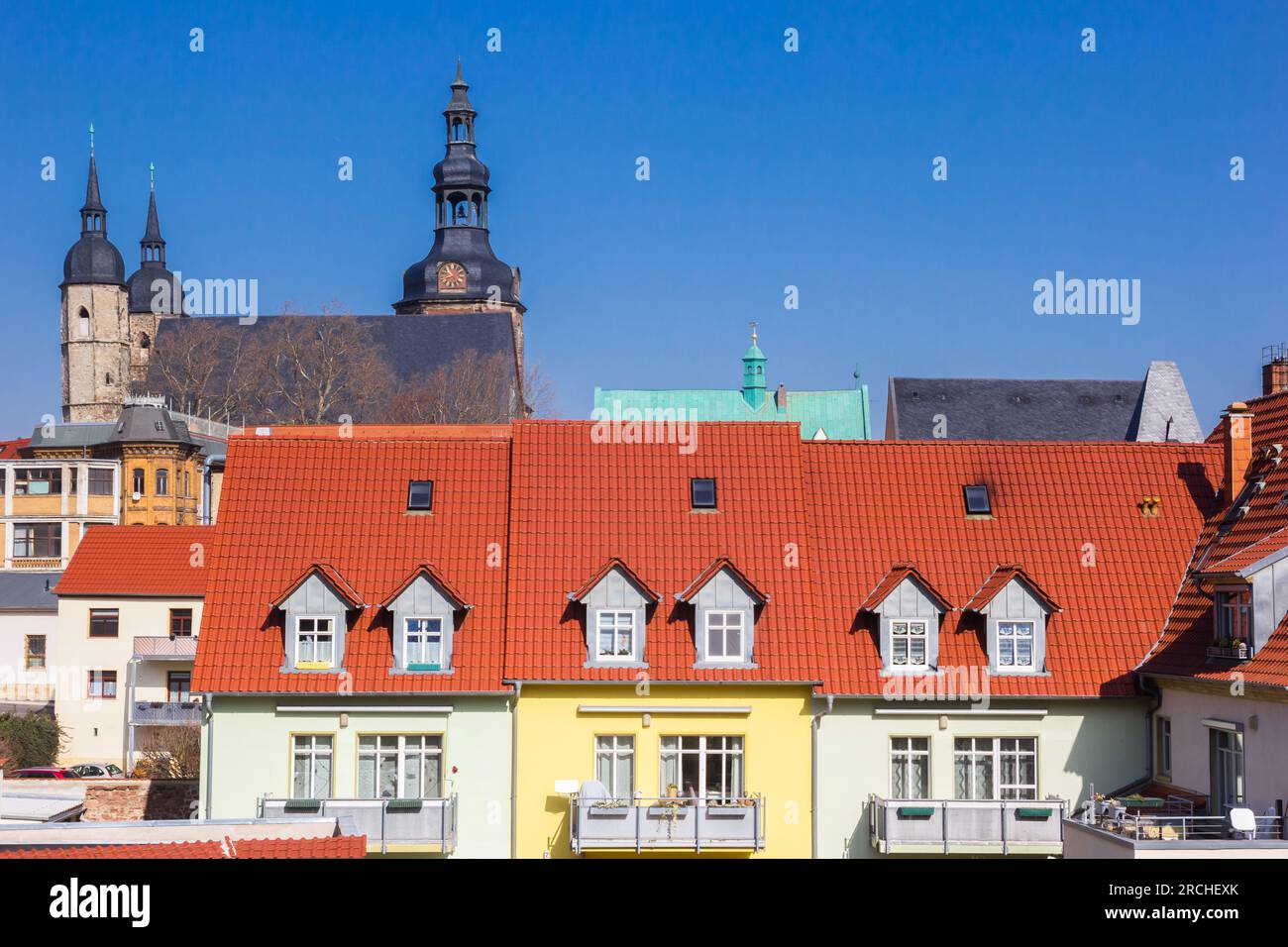 Historic St. Andreas church in the skyline of Lutherstadt Eisleben ...