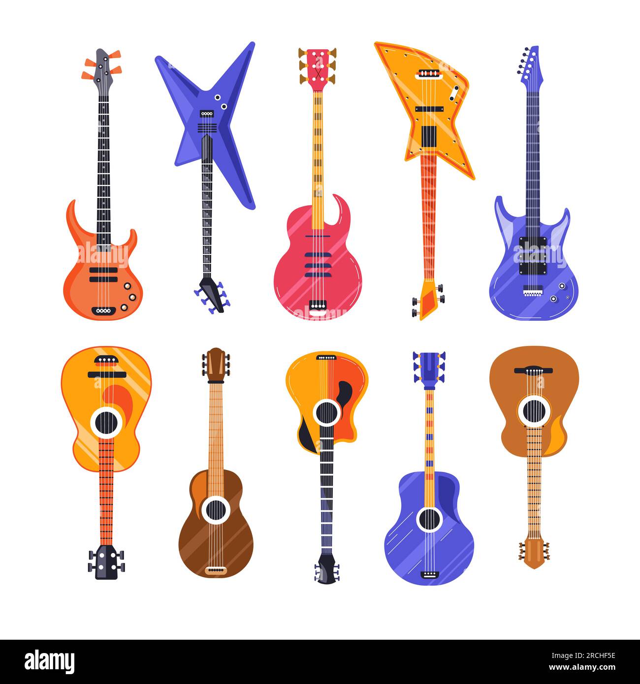 Guitars electric and acoustic musical instruments isolated objects ...