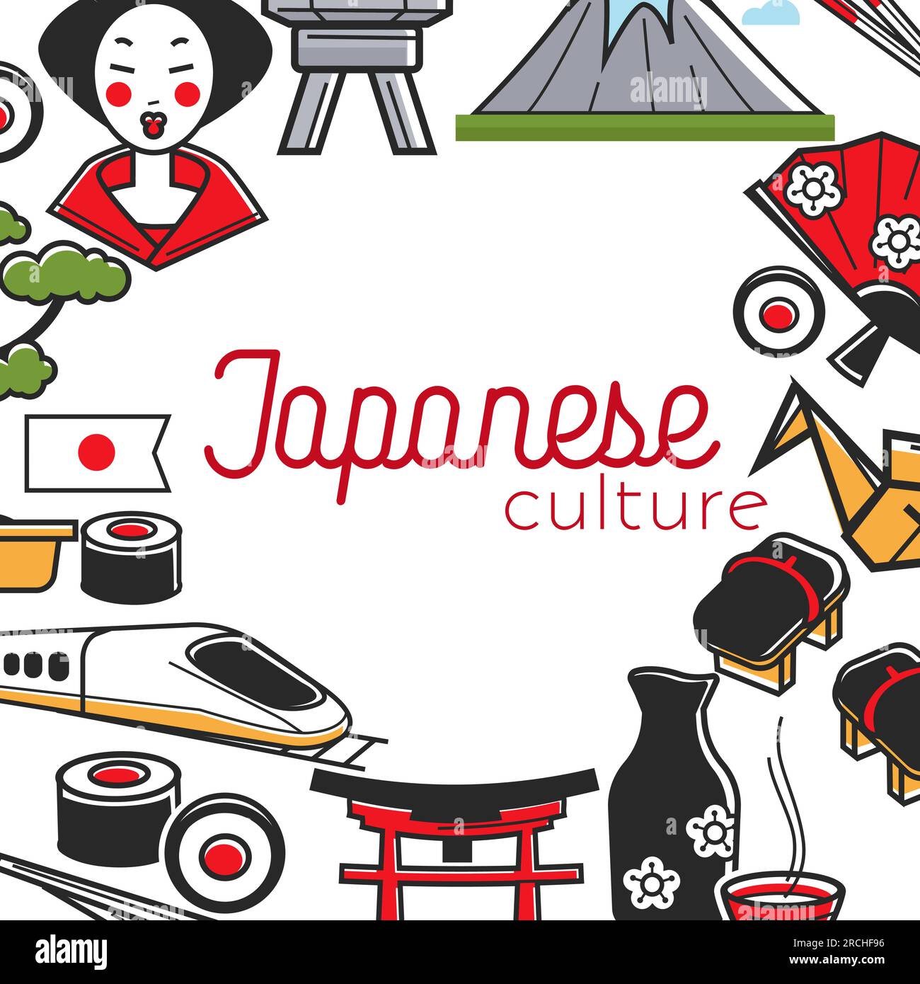 Traveling Japanese culture Japan symbols frame tourism Stock Vector ...