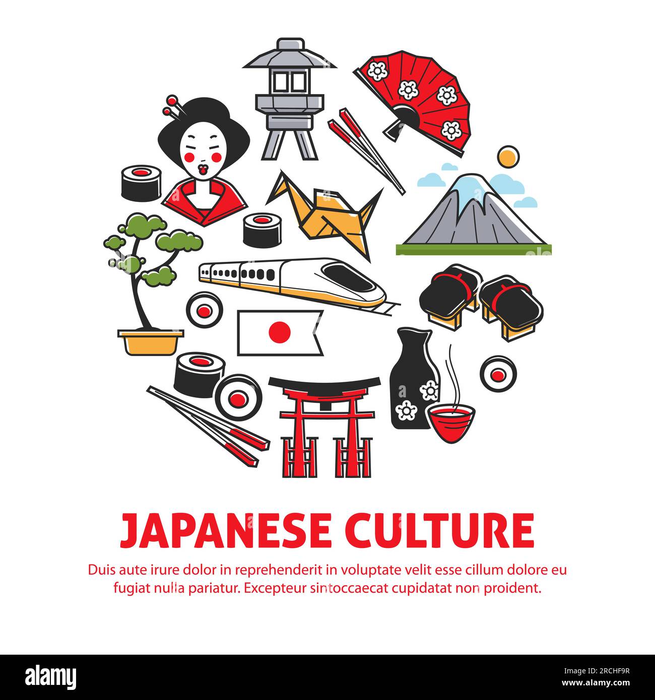 Traveling Japanese culture and Japan symbols oriental country Stock ...
