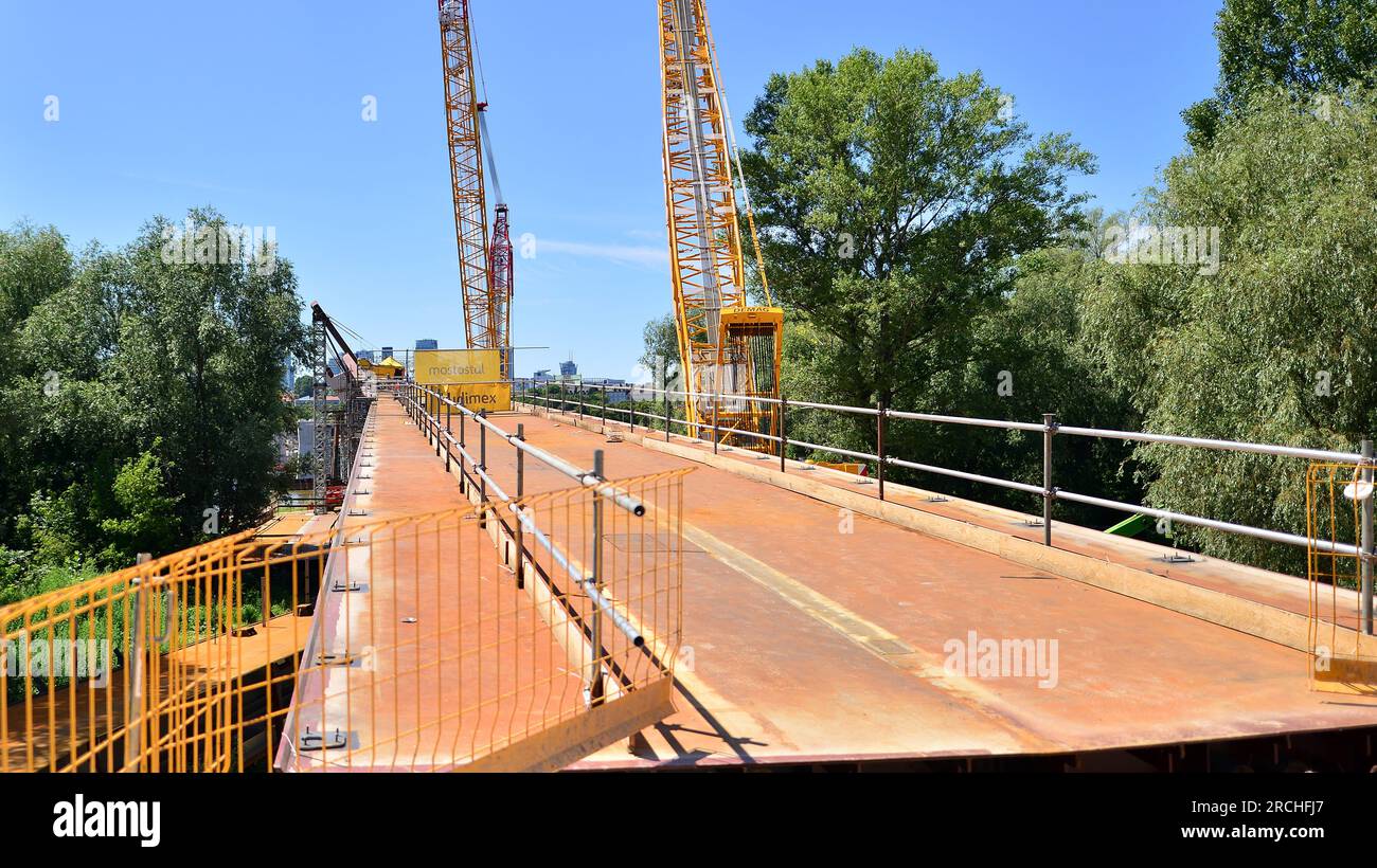 Warsaw, Poland. 12 July 2023. Construction of a pedestrian and bicycle ...