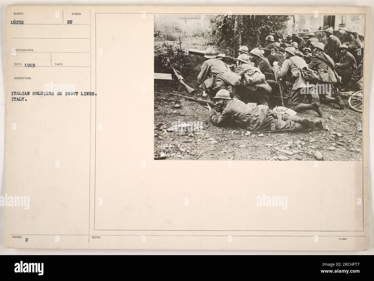 Italian soldiers standing at the front lines during World War One. The ...