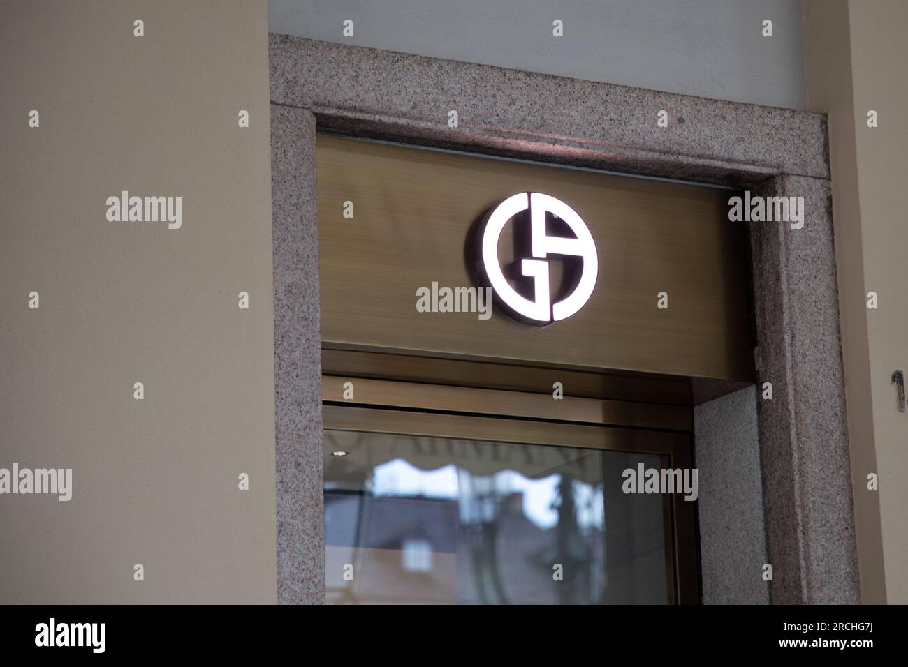 Milan , Italy - 07 10 2023 : Armani giorgio facade shop sign brand and ...
