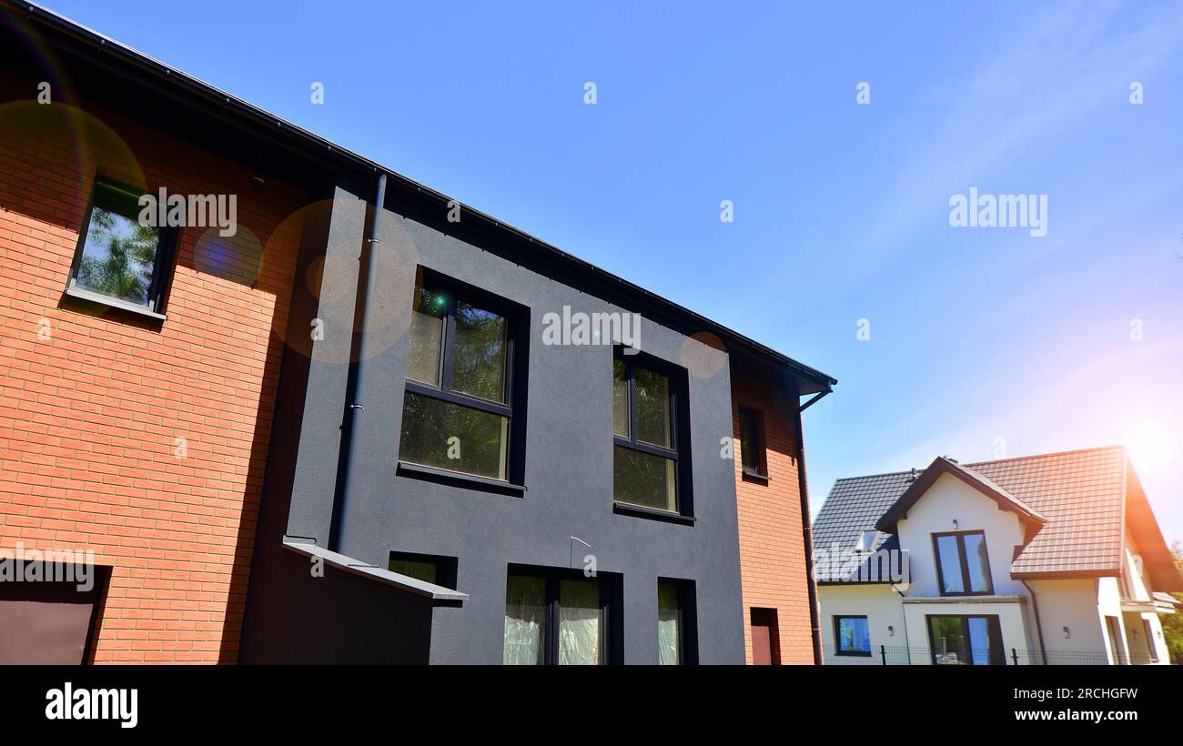 New single family houses in a new development area. Residential homes ...