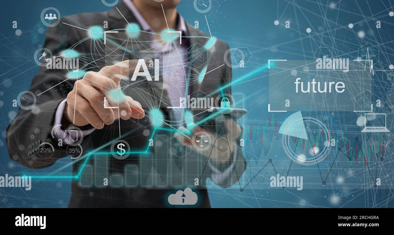 Visual effects. Future technology touch screen interface. Handsome ...