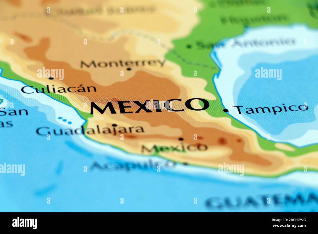 world map with north american continent, mexico and usa borderline in ...