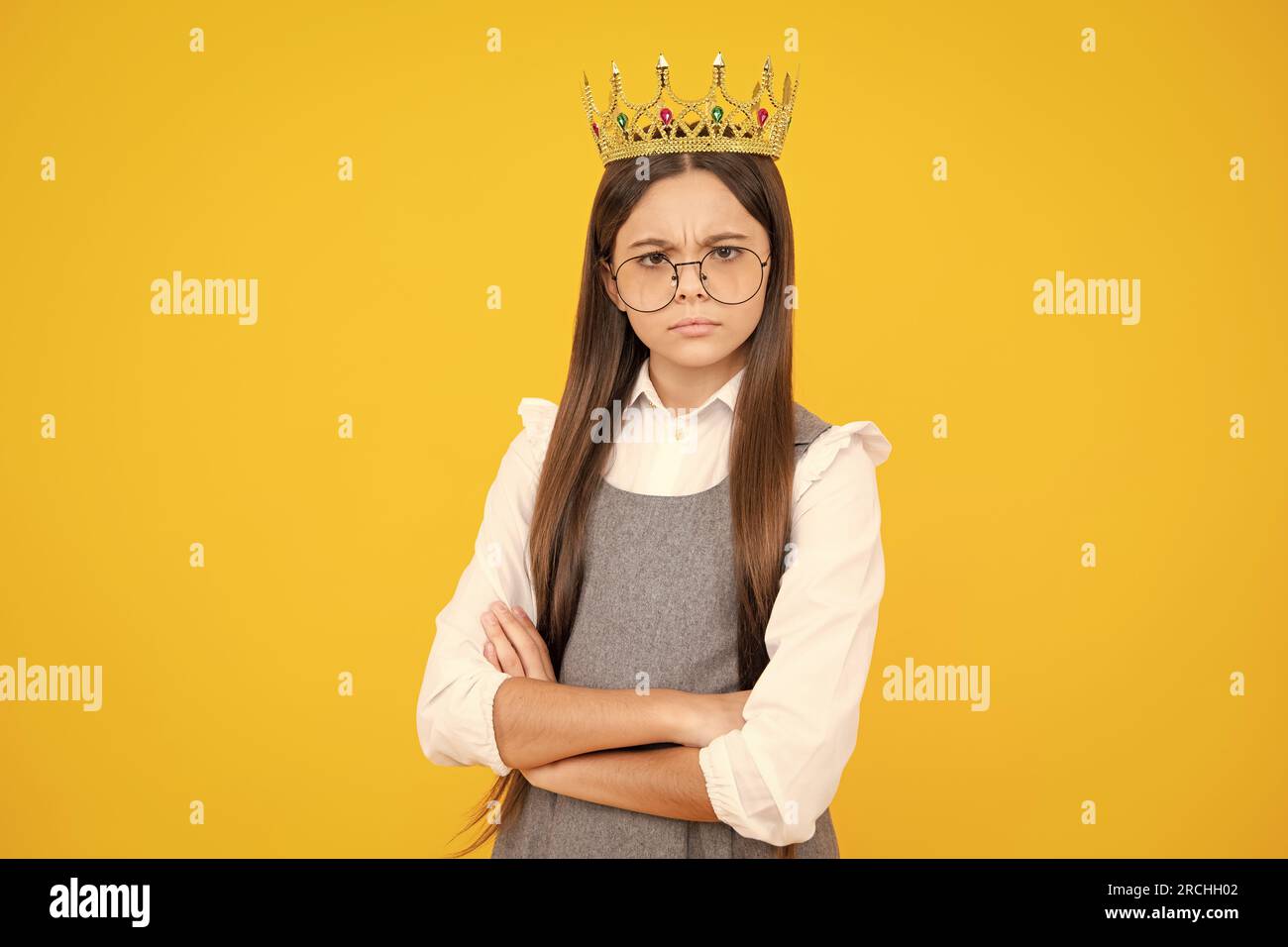 Portrait of ambitious teenage girl with crown, feeling princess ...