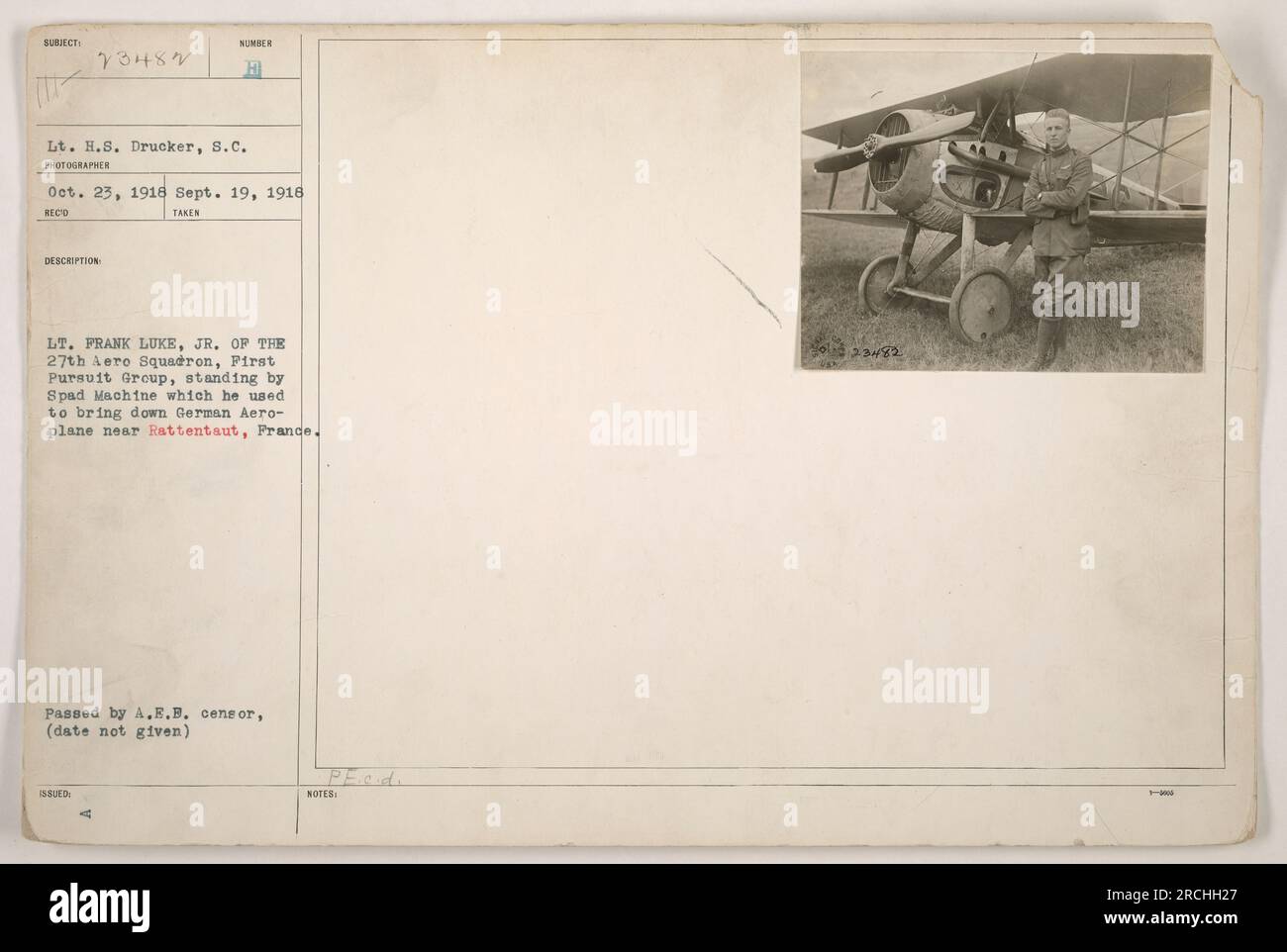 Lt. Frank Luke, Jr. of the 27th Aero Squadron, First Pursuit Group, can ...