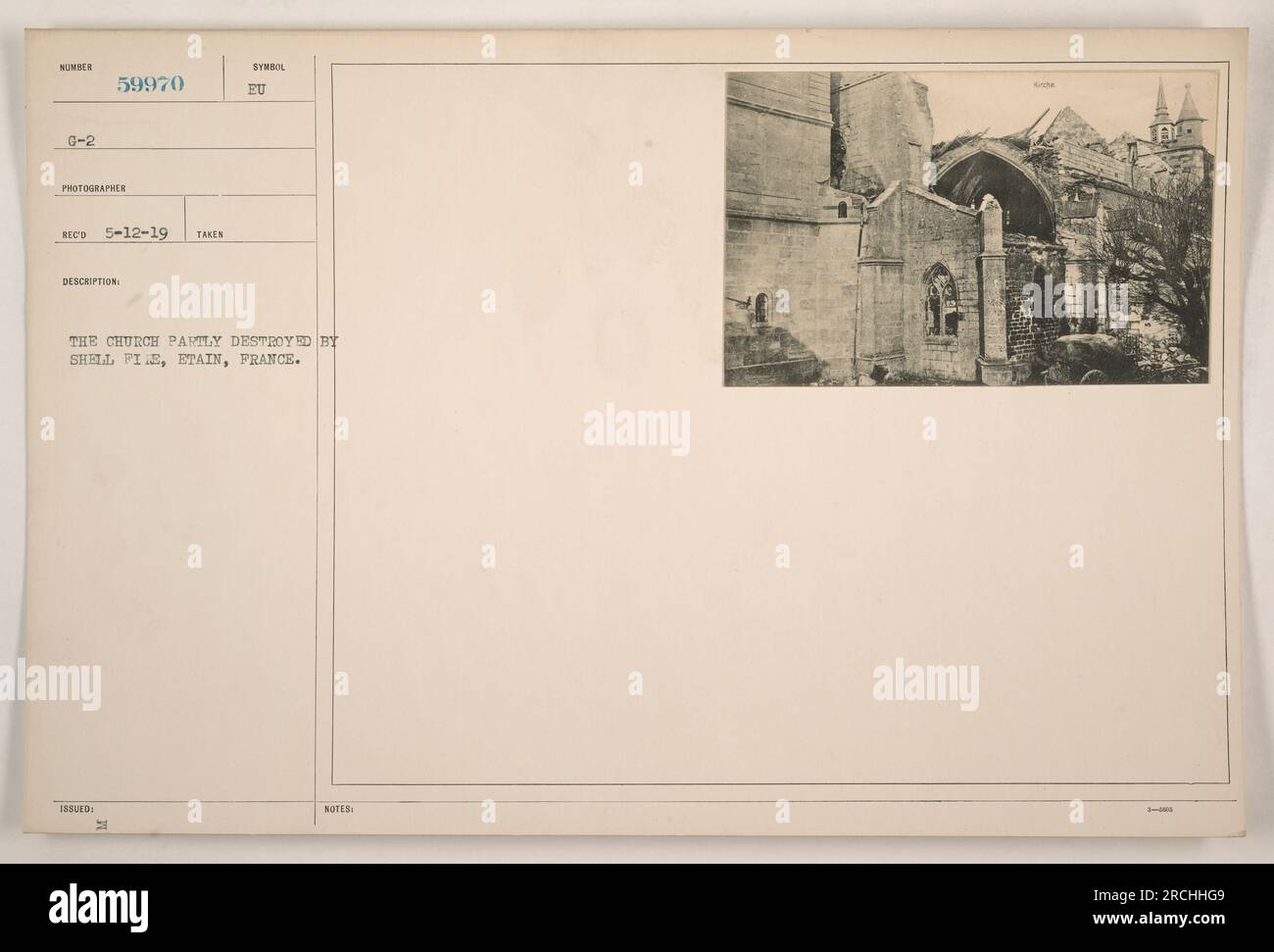 A photograph showing a church in Etain, France, that has suffered ...