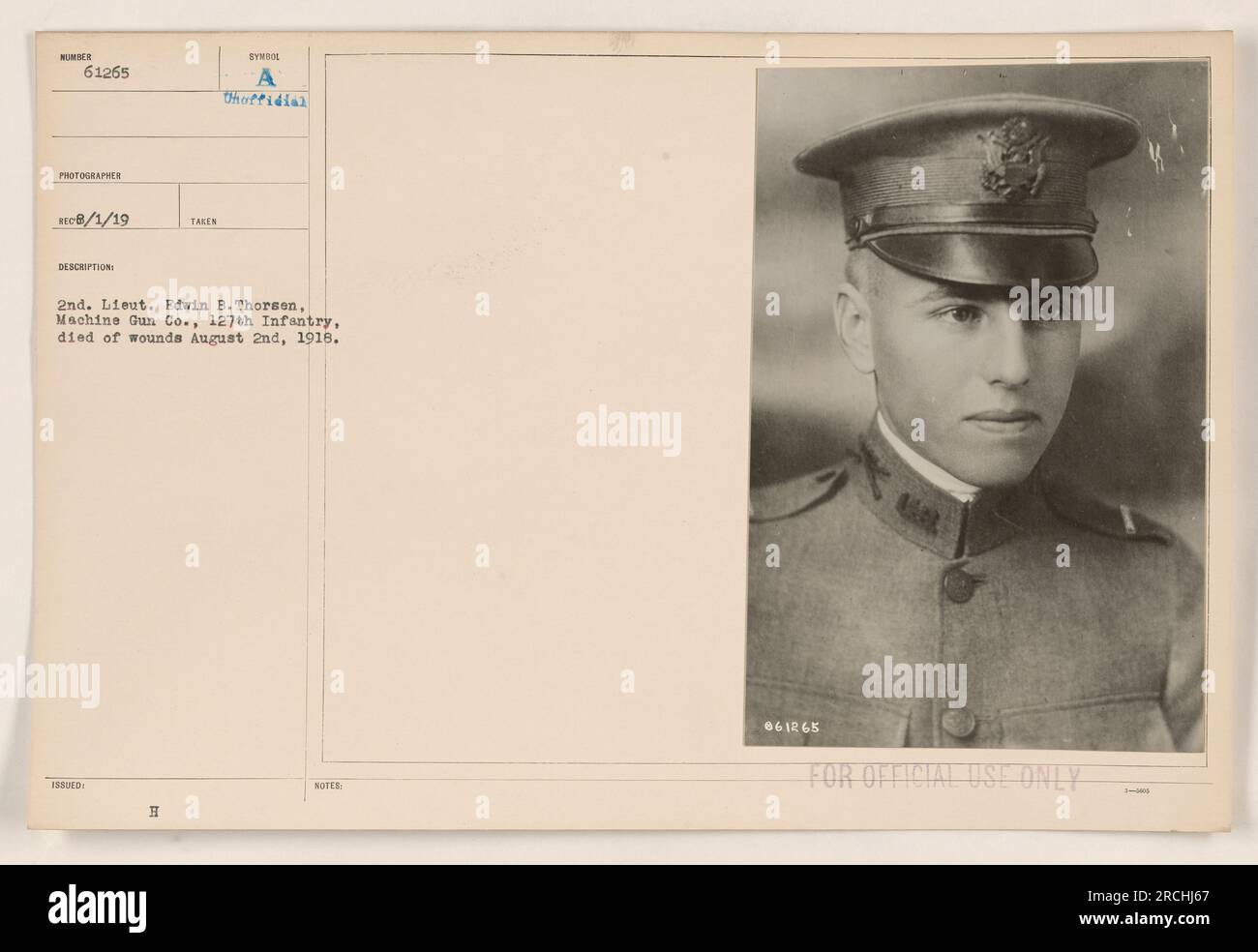 2nd Lieutenant Edwin B. Thorsen of Machine Gun Company, 127th Infantry ...