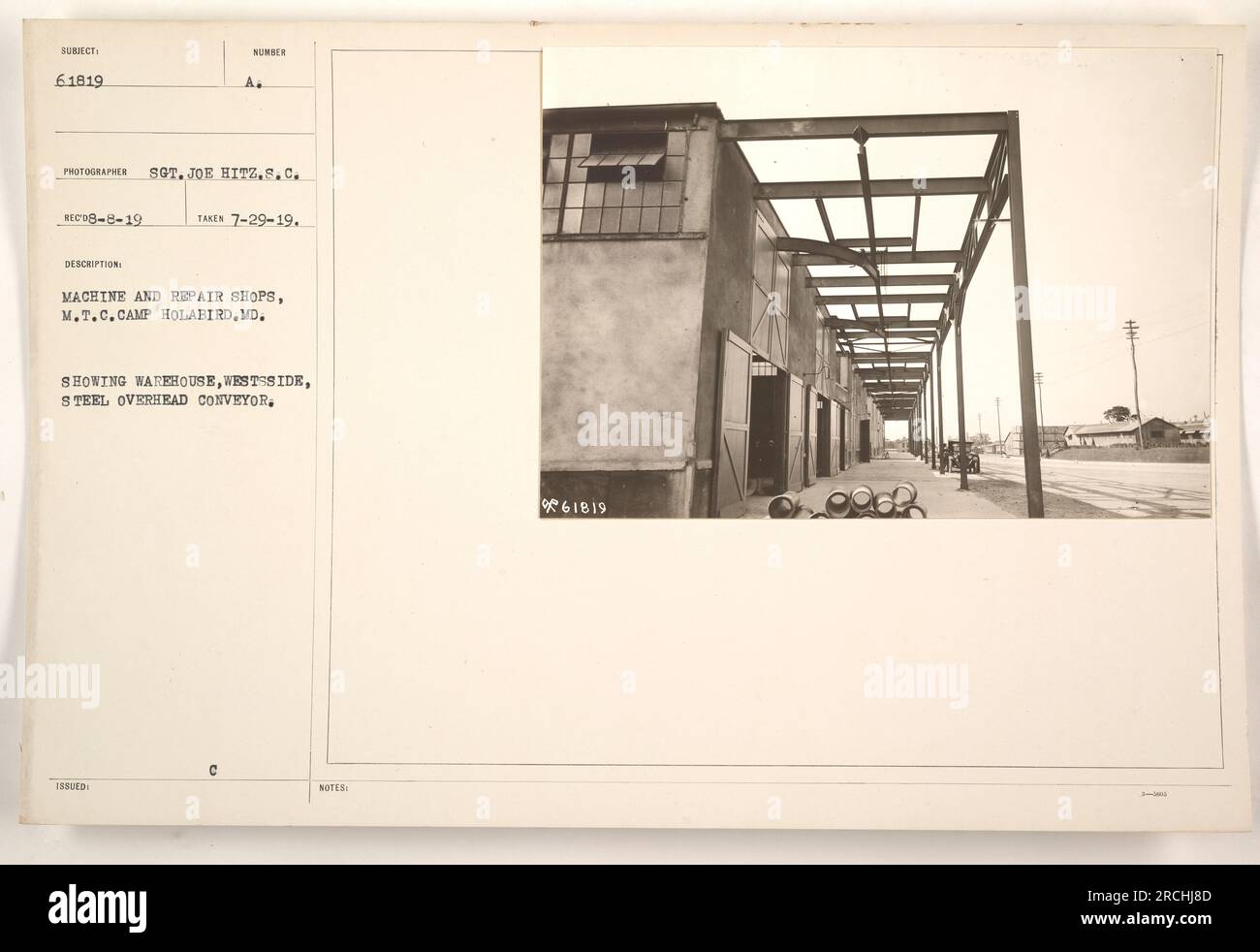 This photograph shows the repair and machine shops at Camp Holabird in ...