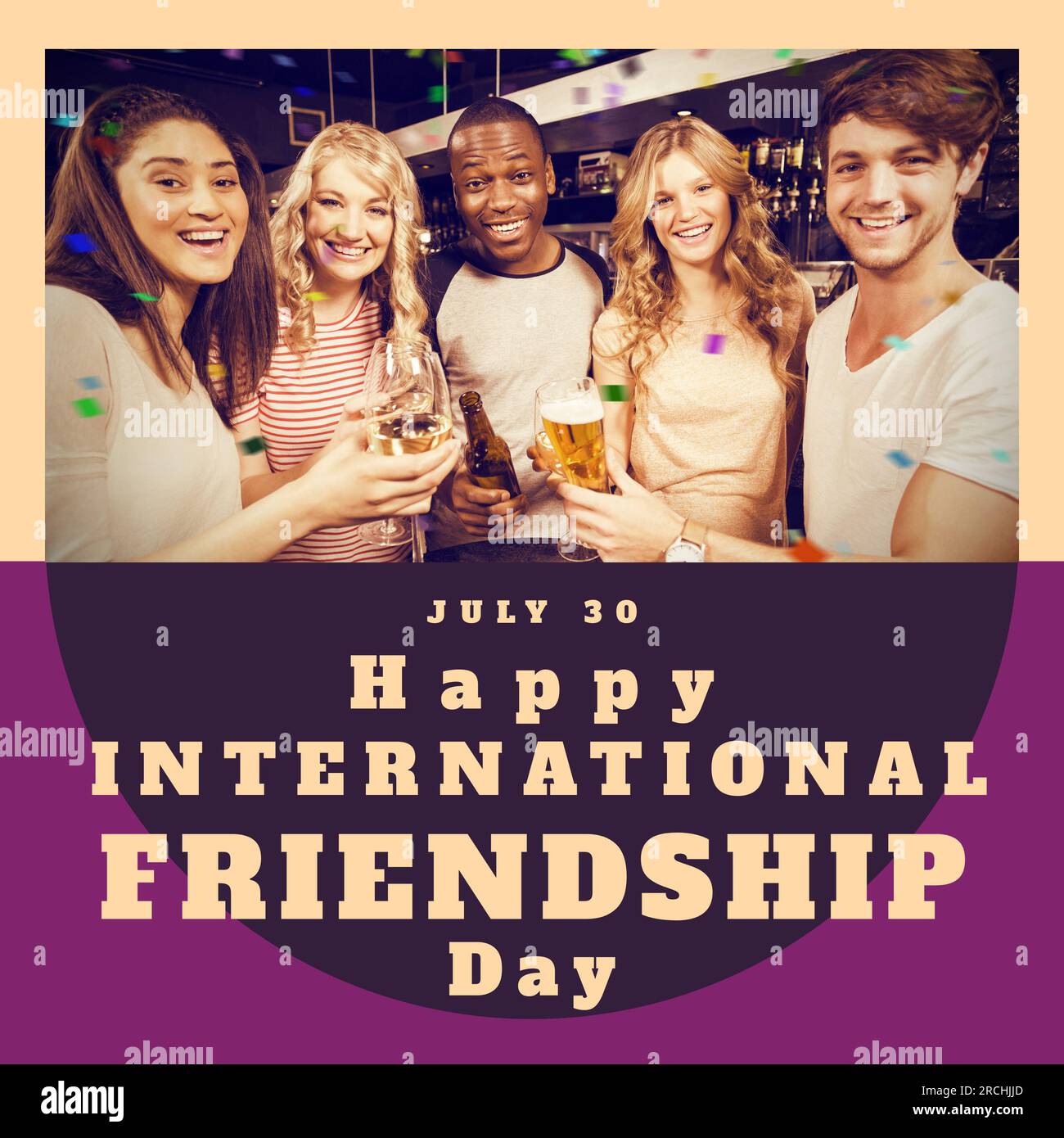 Happy international friendship day text with happy diverse friends ...
