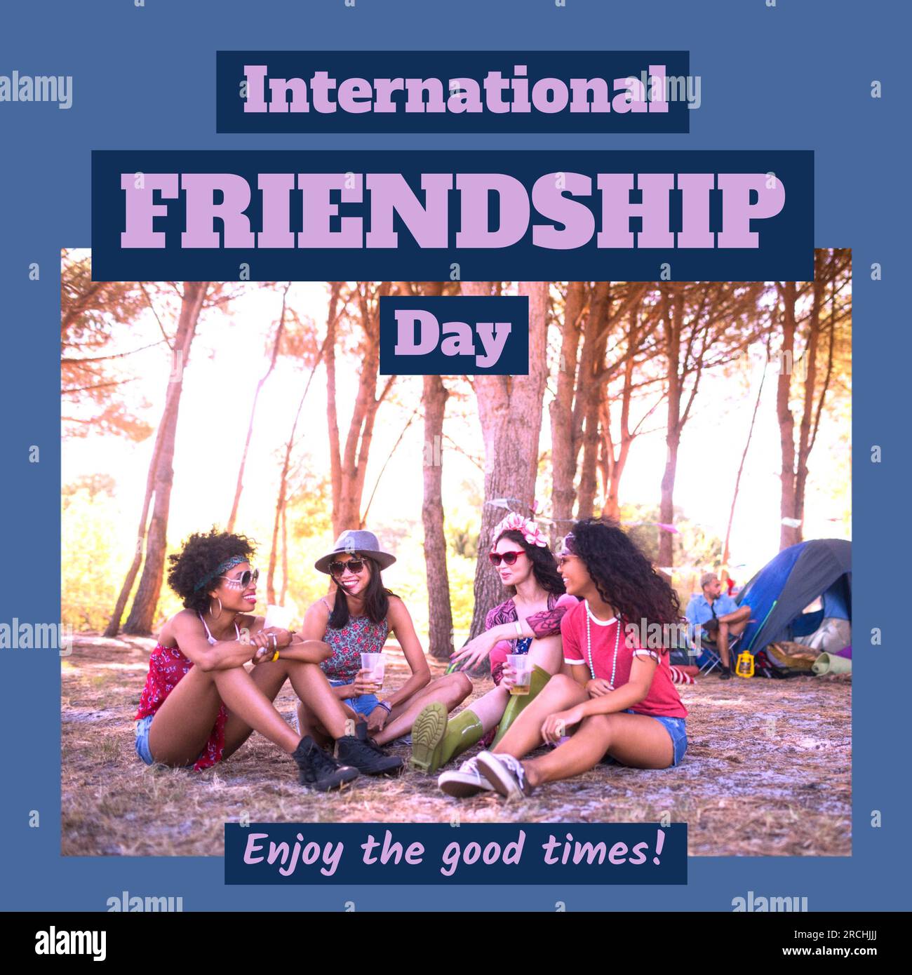 International friendship day text with happy diverse female friends ...