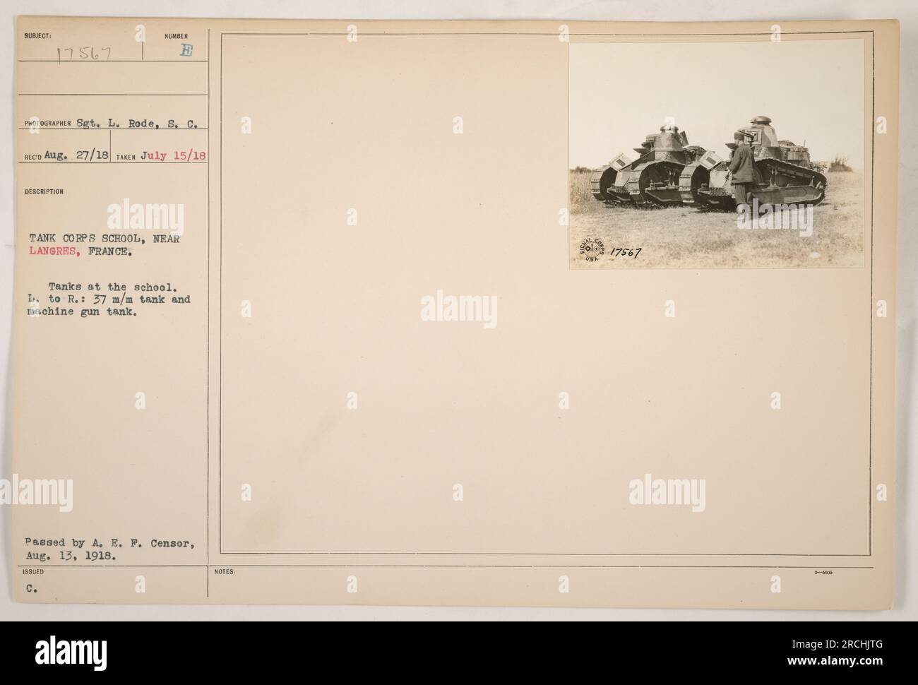 Tanks at the Tank Corps School near Langres, France. The tanks in the ...