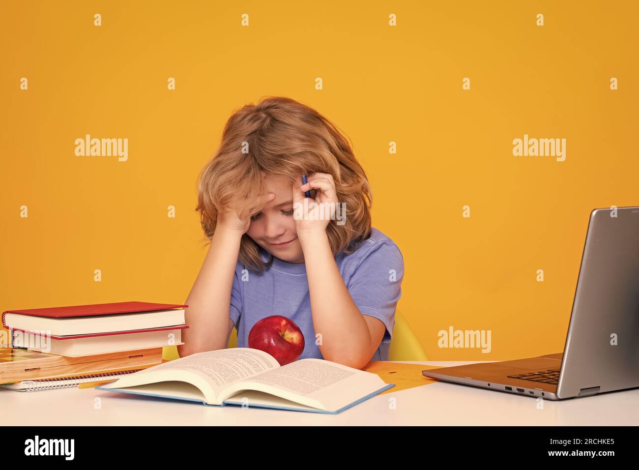 Sad, tired and bored pupil. Back to school. Portrait of cute child ...