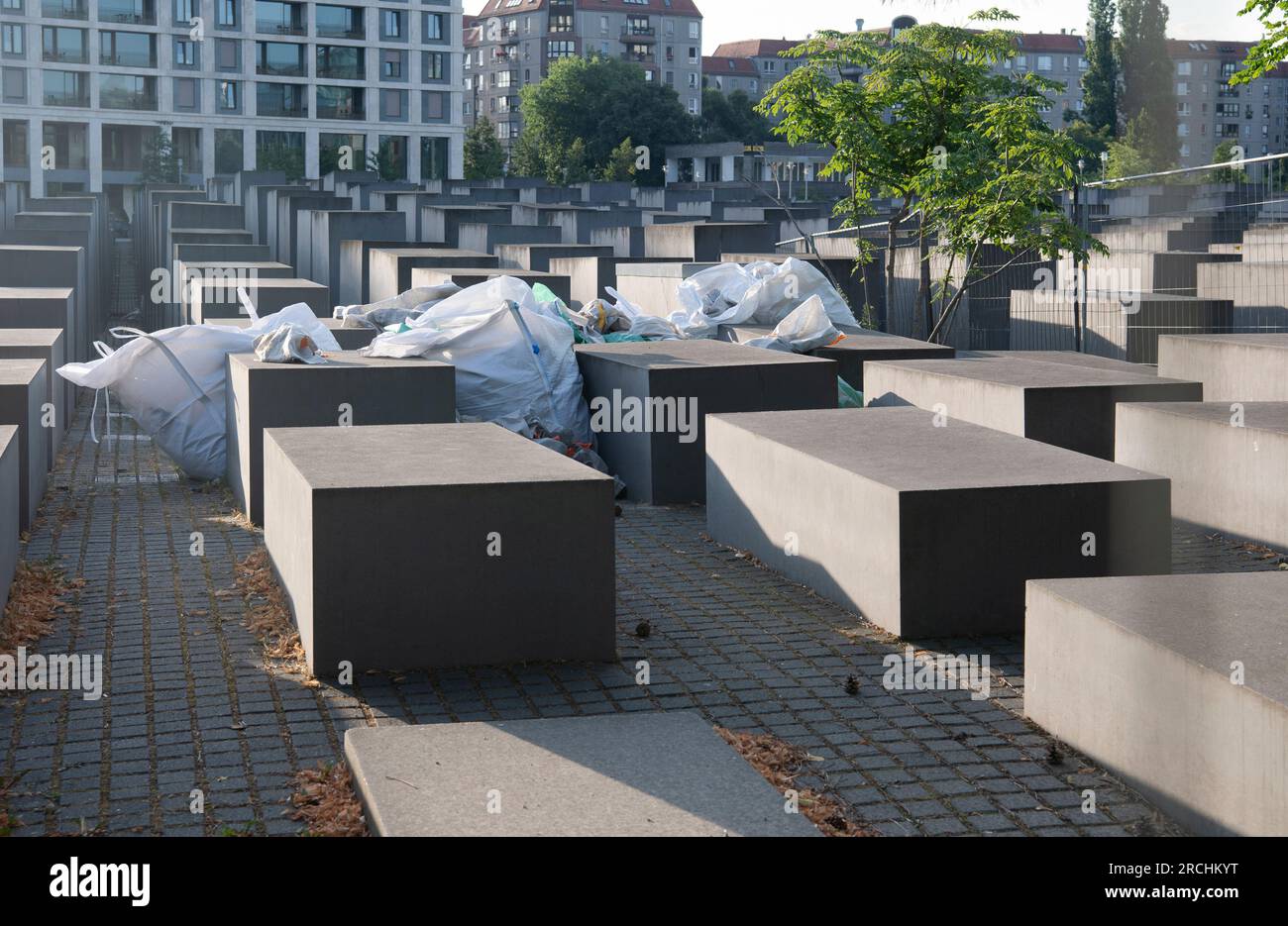 Berlin, Germany. 15th July, 2023. A construction fence borders part of ...