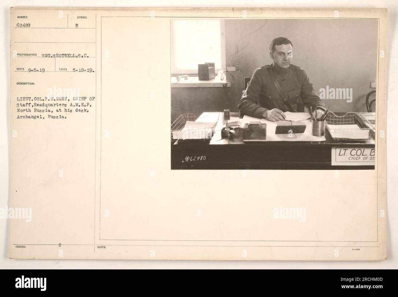 Lieut. Col. F.E. Bury, Chief of Staff, Headquarters A.M.E.F. North ...