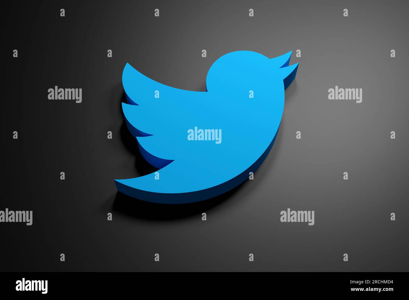 3d rendered blue twitter logo on a shiny black background illustration ...