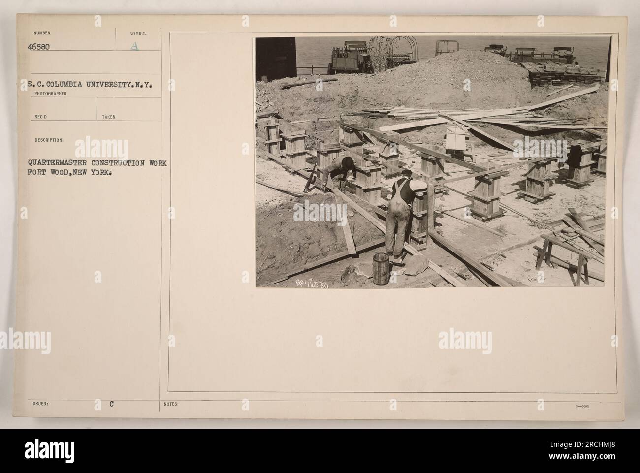 Military personnel engaged in construction work at Fort Wood in New ...