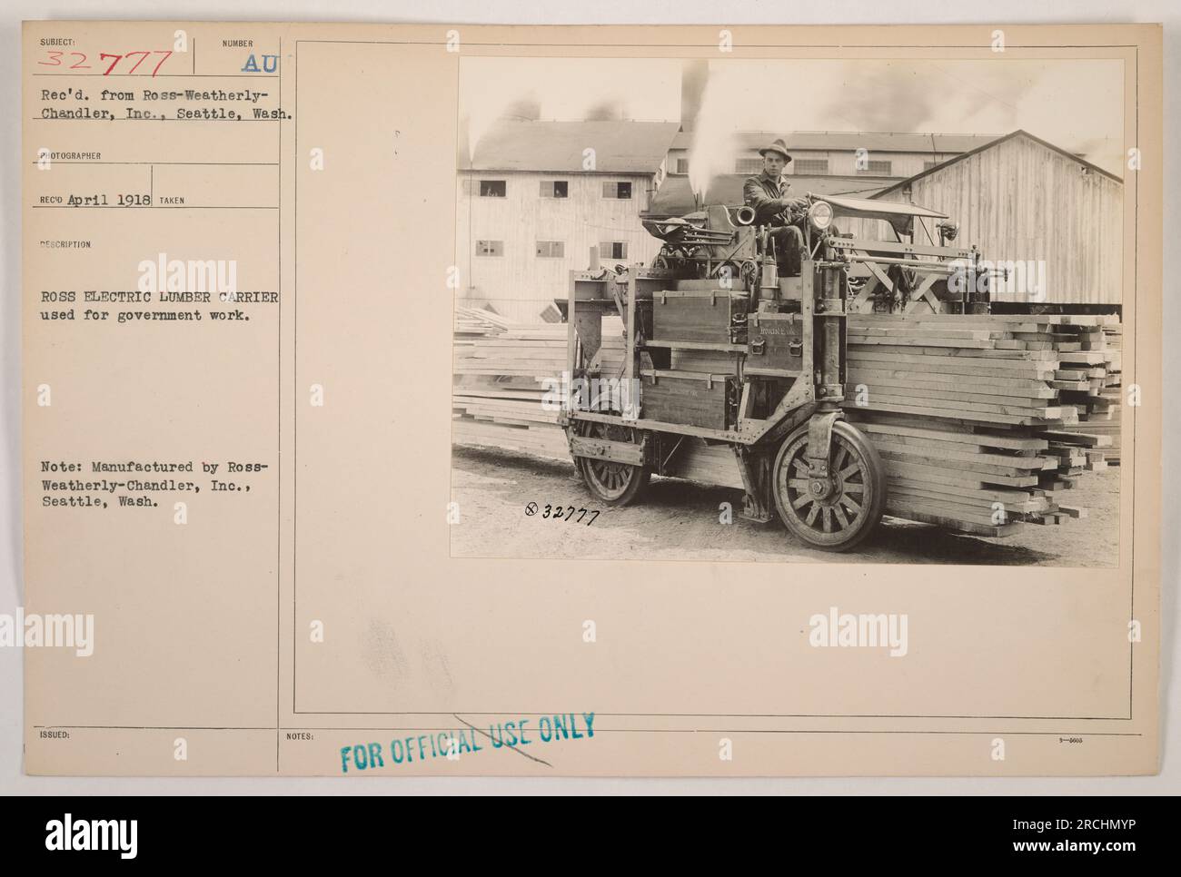 An electrical lumber carrier, manufactured by Ross-Weatherly-Chandler ...