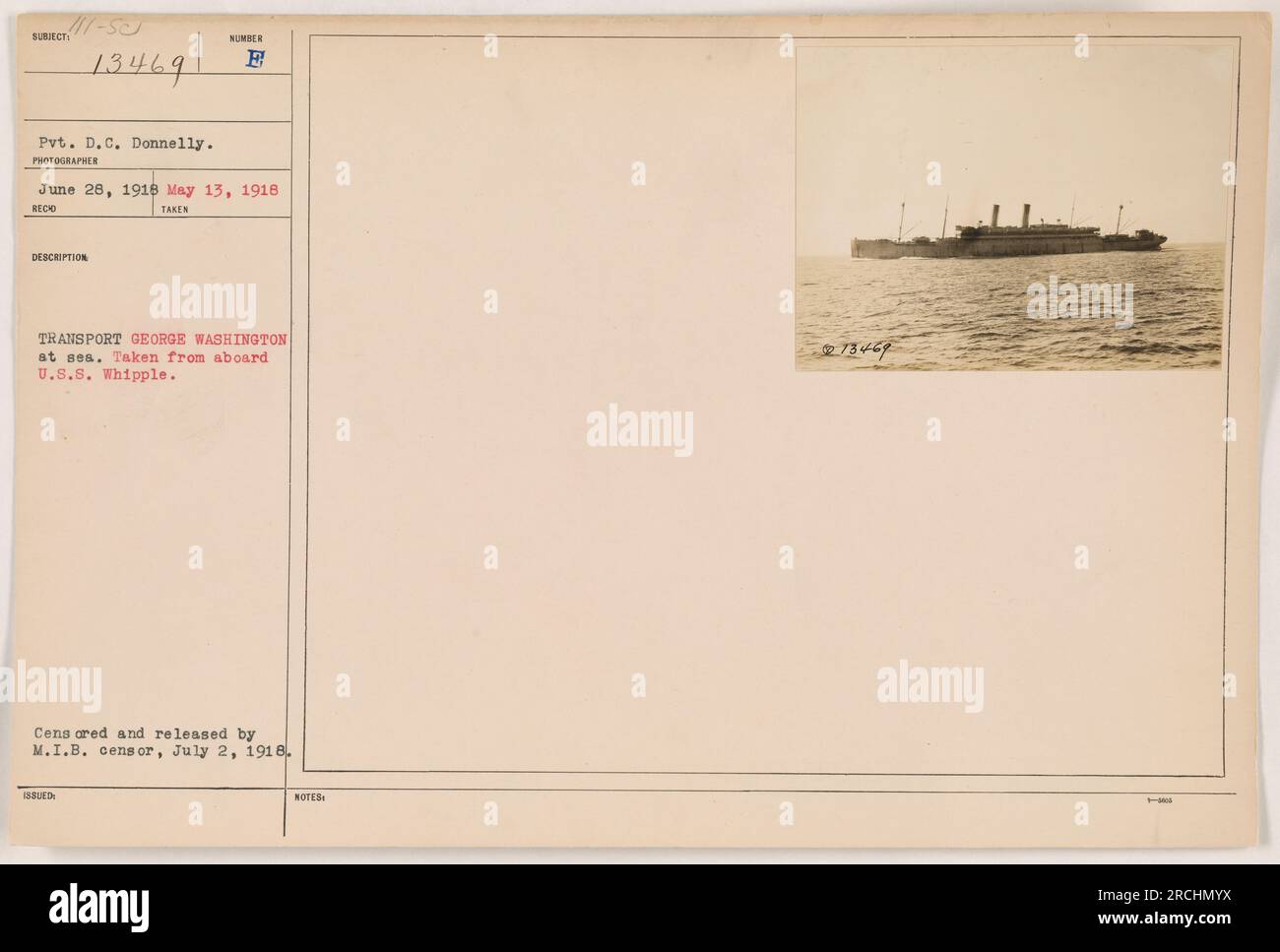 Private D.C. Donnelly aboard the U.S.S. Whipple, June 28, 1918. The ...