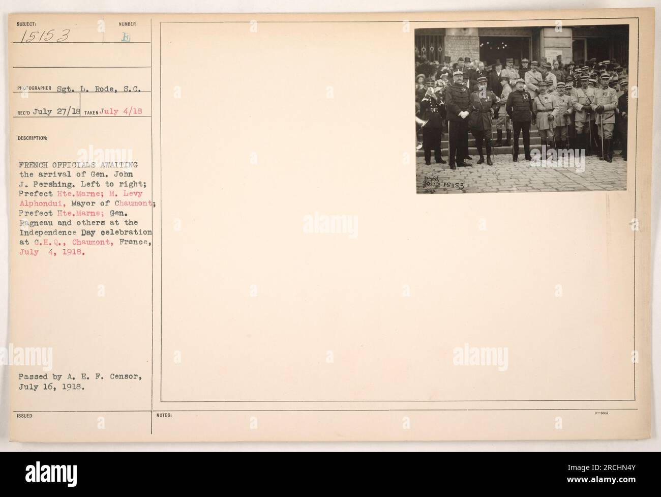French officials await the arrival of General John J. Pershing during ...