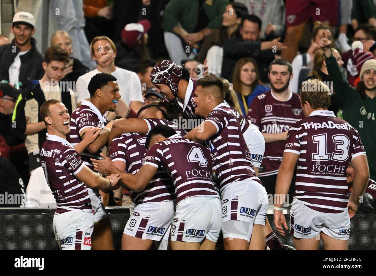Sydney, Australia. 15th July, 2023. The Sea Eagles celebrate Dean ...
