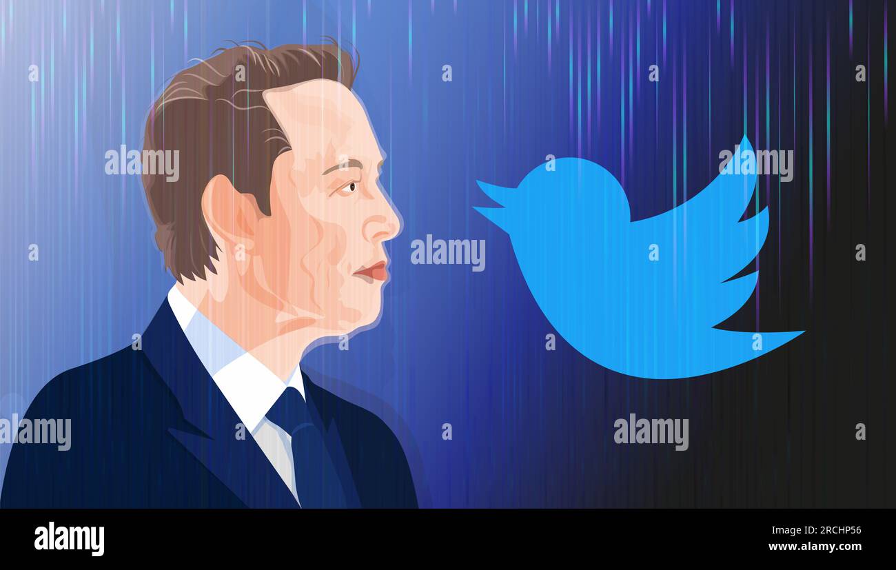 Elon Musk plans to buy Twitter. Editorial illustration of Elon Musk's ...