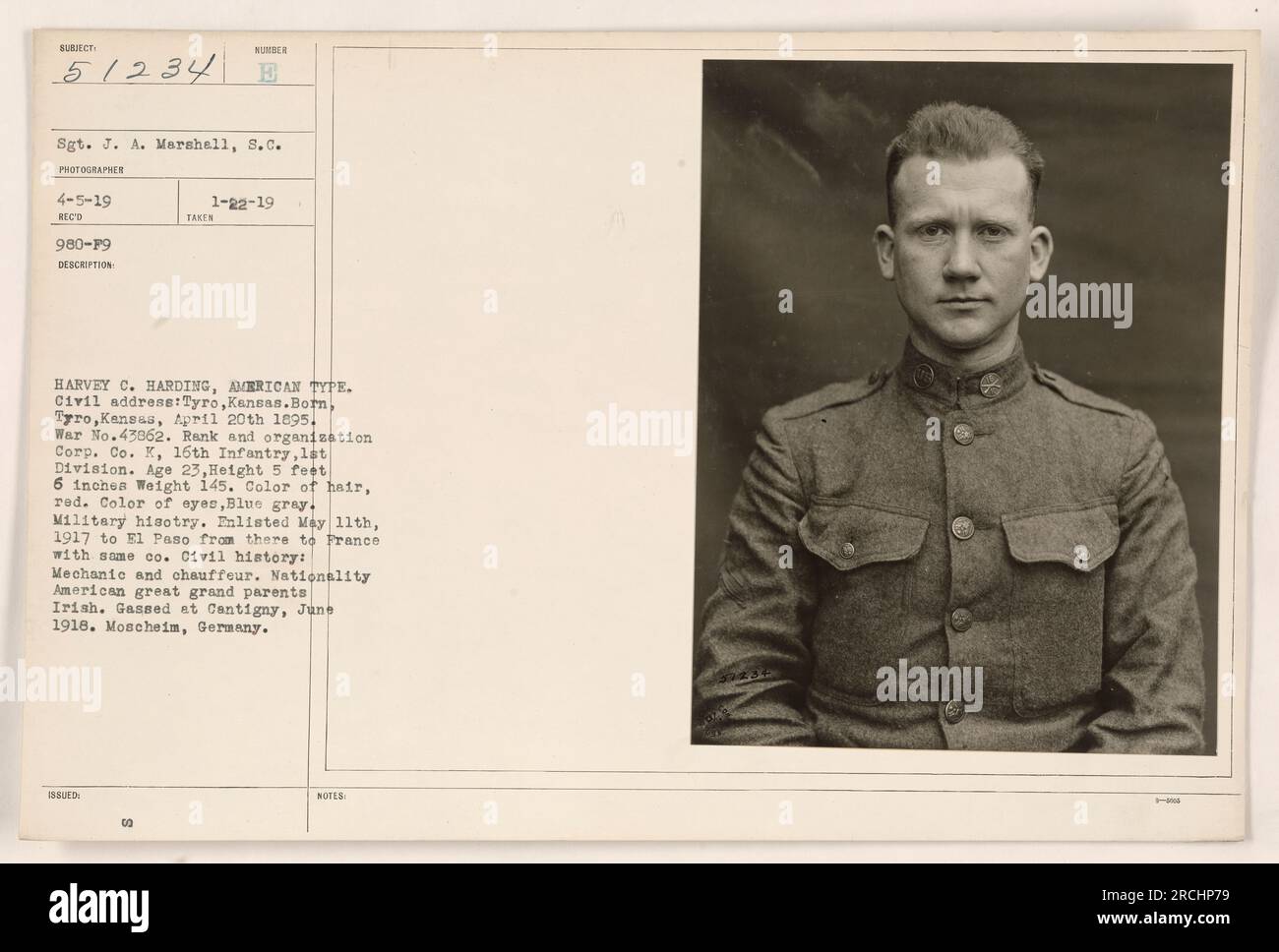 The image features Harvey C. Harding, a 23-year-old born in Tyro ...