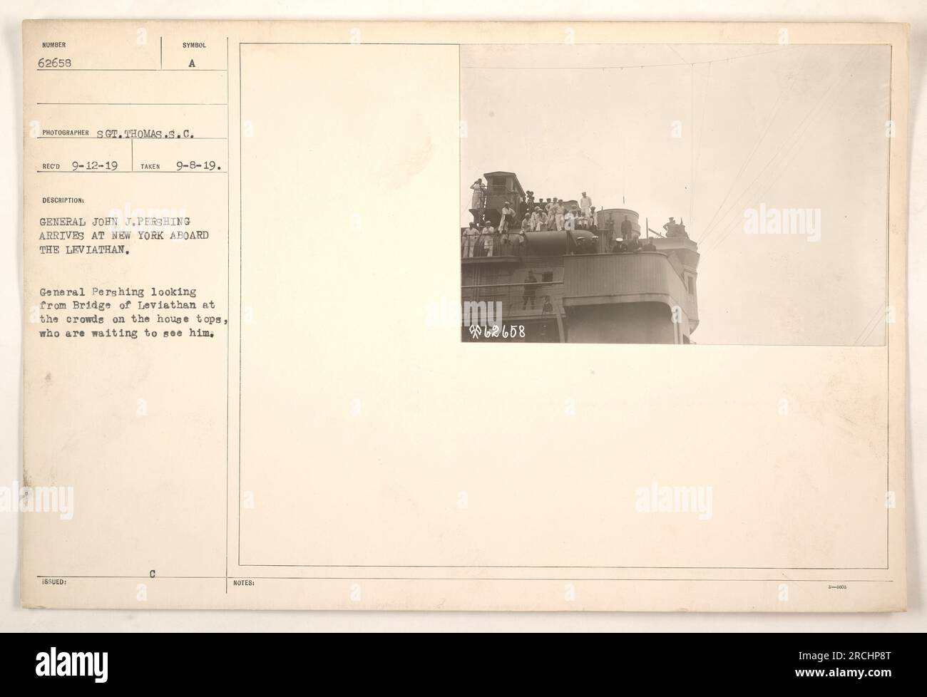 General John J. Pershing arrives at New York aboard the Leviathan. On ...