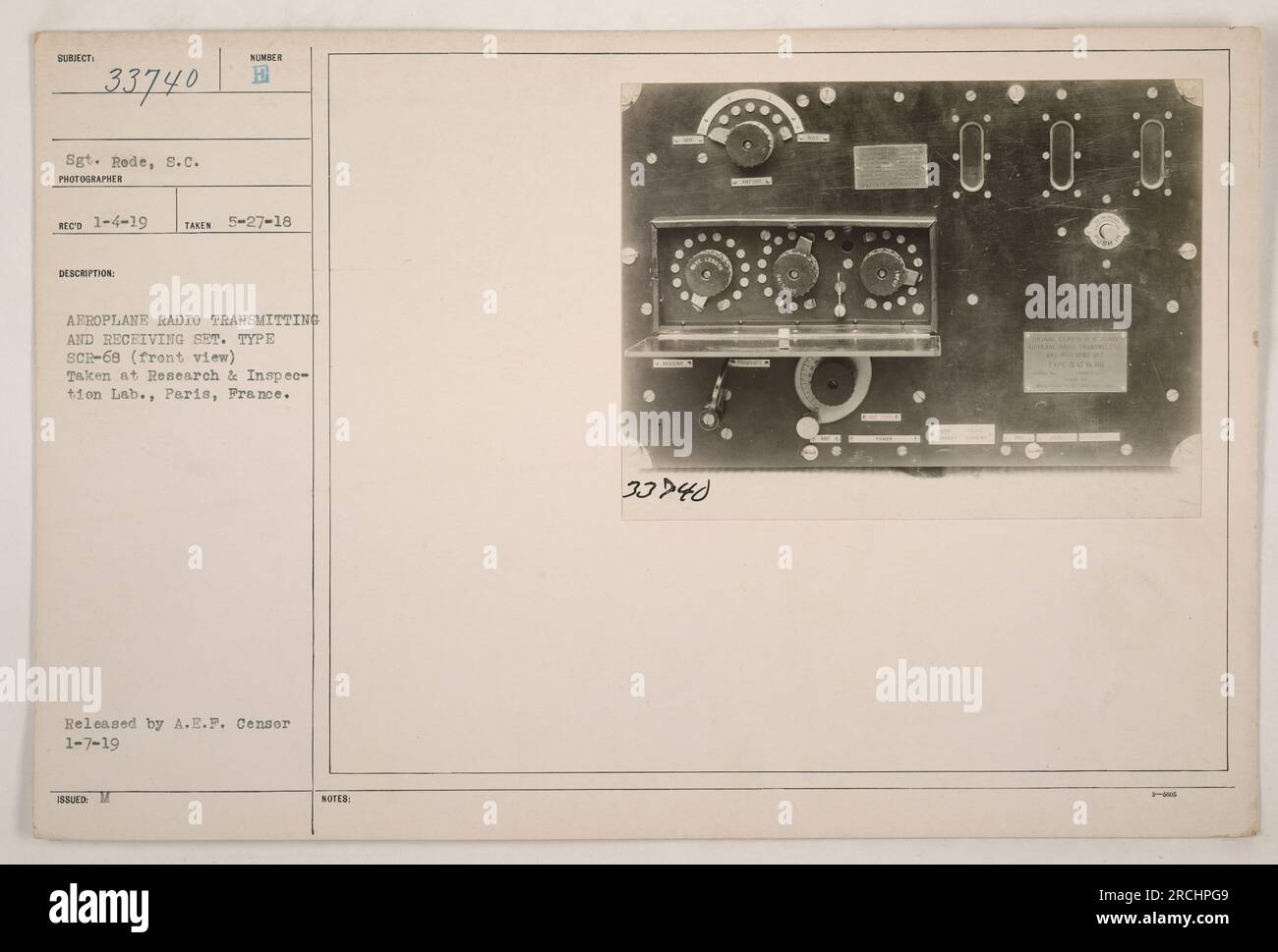 A photograph showing a front view of a Sumber airplane radio ...