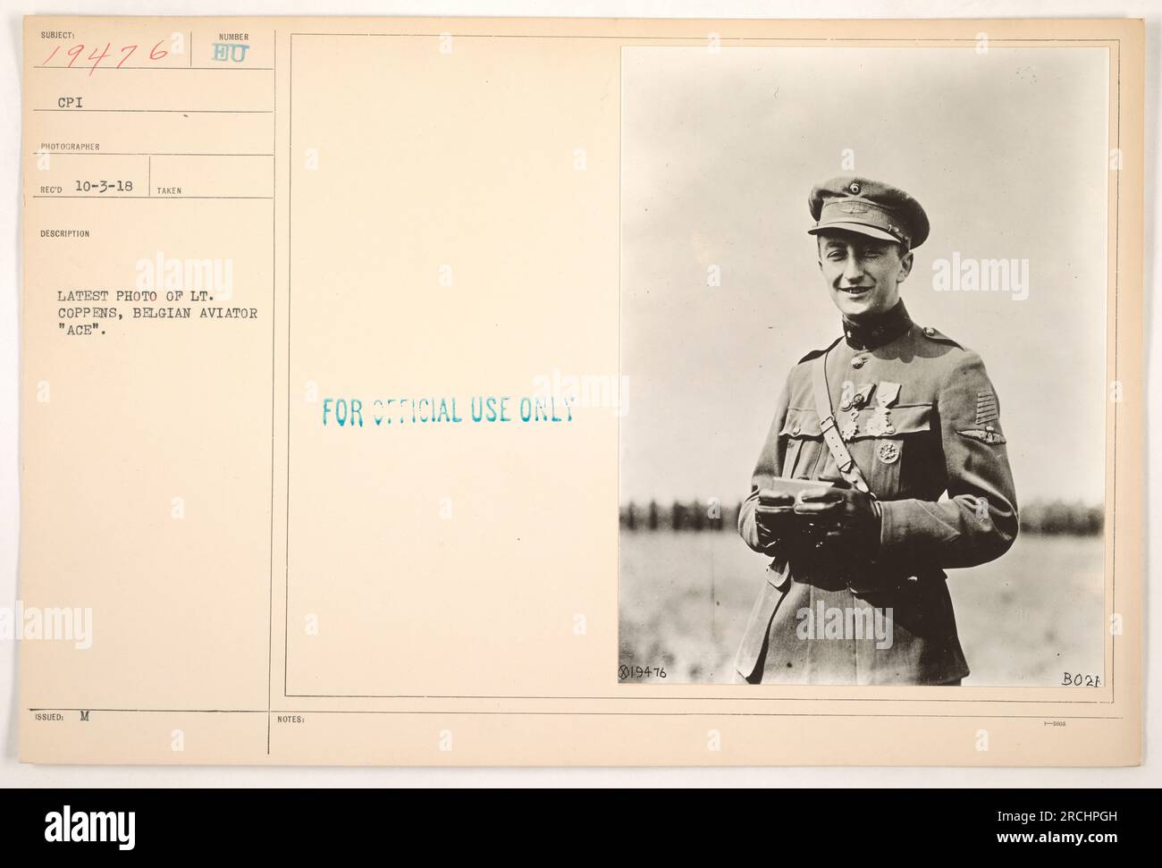 Lt. Coppens, a Belgian aviator, is shown in this recent photograph ...