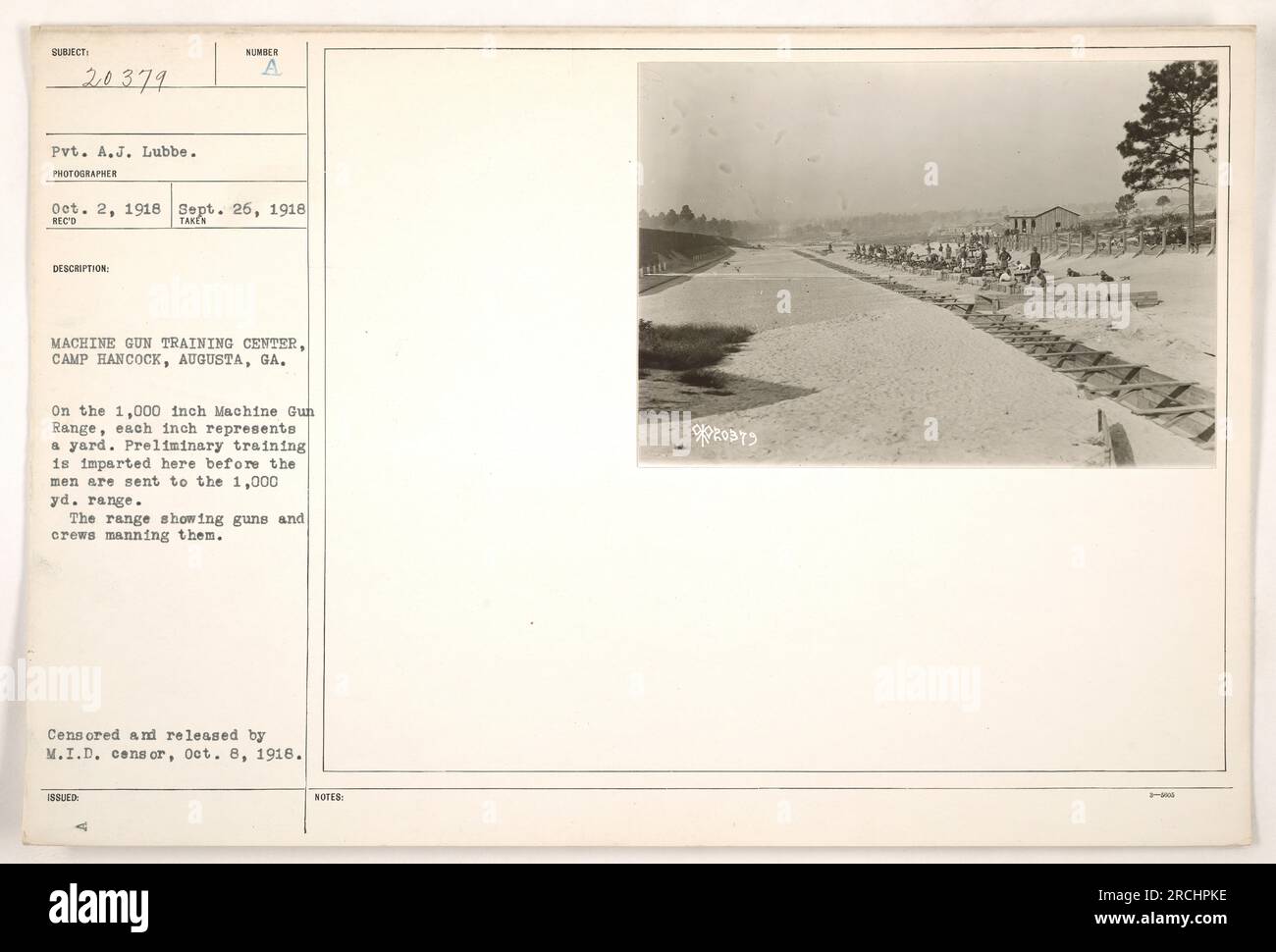 Pvt. A.J. Lubbe participating in machine gun training at Camp Hancock ...