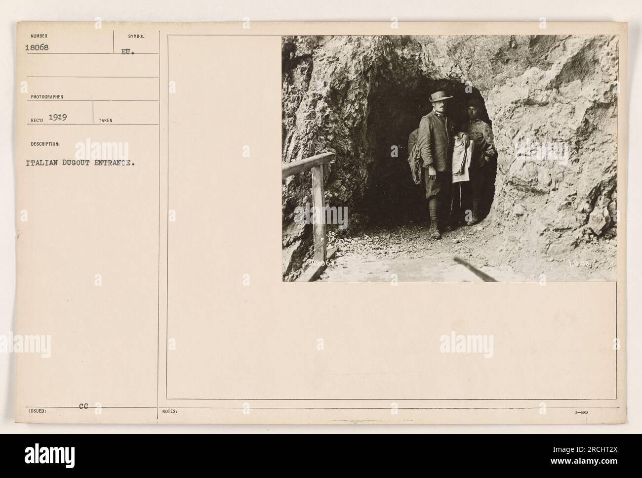 An image showing the entrance to an Italian dugout during World War One ...